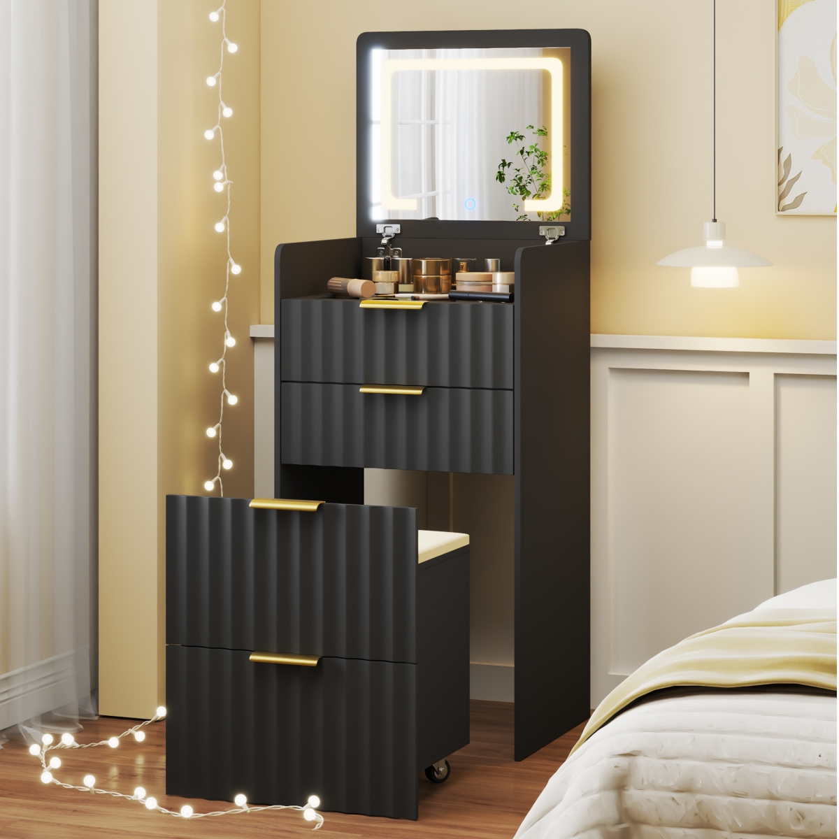 Click here for Vlsrka Fluted Small Vanity Desk With Mirror  Light... prices