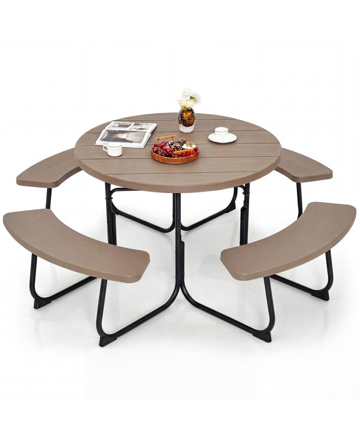 Click here for Gymax Outdoor 8-person Round Picnic Table Bench Se... prices