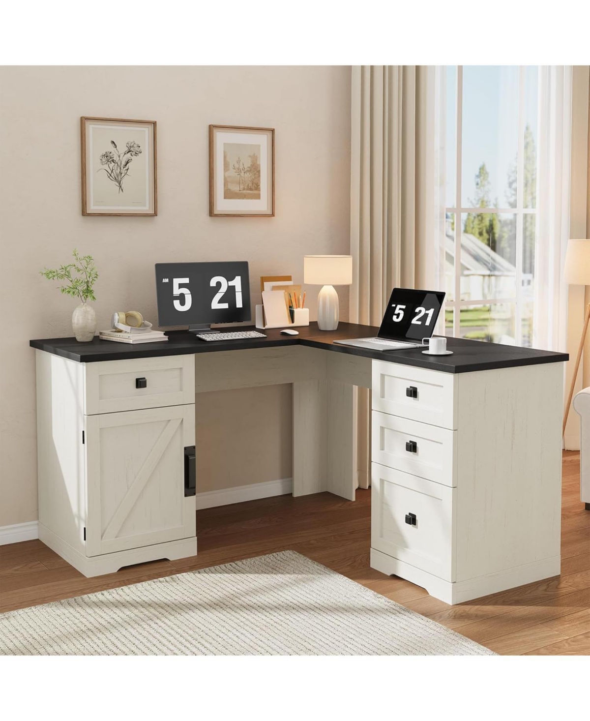 Click here for gaomon Farmhouse 60 Wood L Shaped Executive Desk w... prices