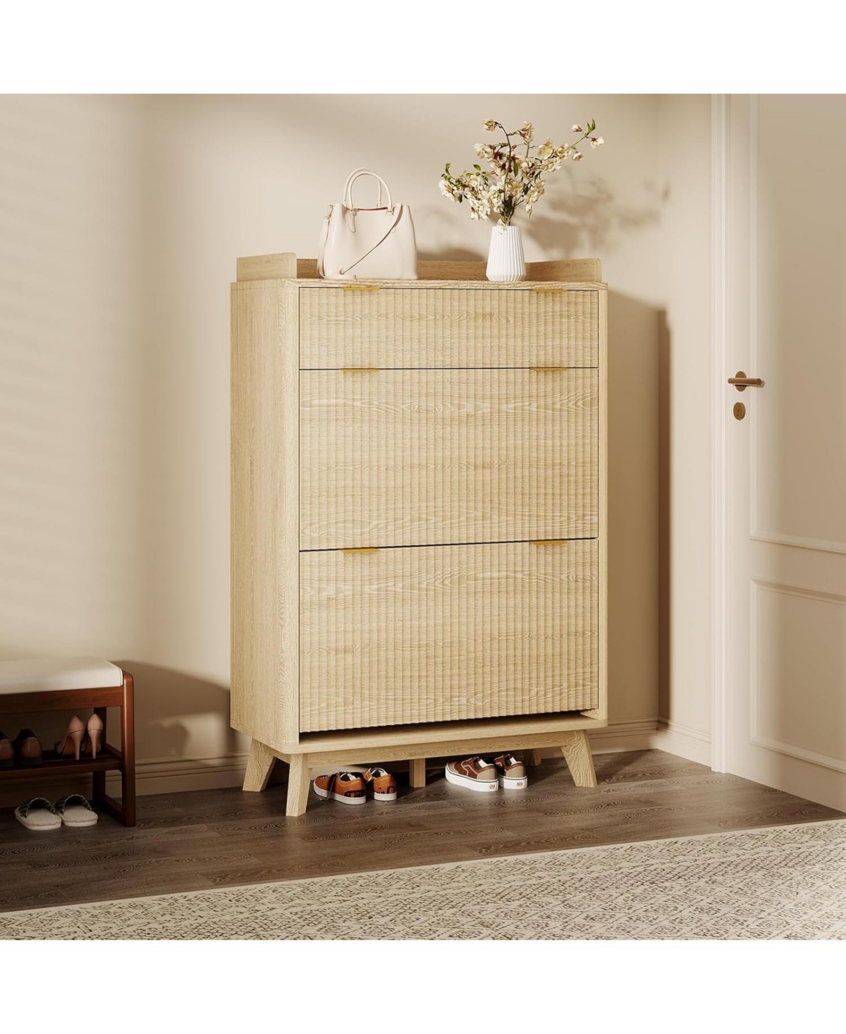 Click here for gaomon Fluted Wood Shoe Storage Cabinet for Entryw... prices