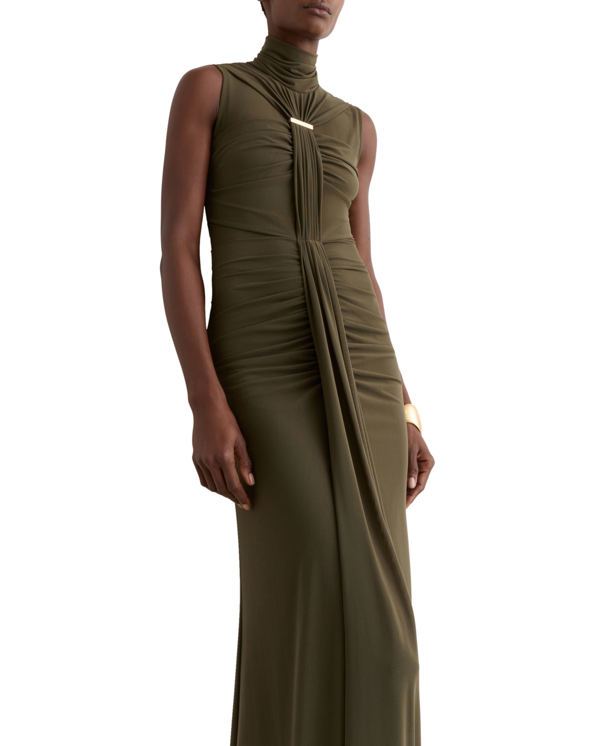 Click here for Reiss Womens Ruched Sleeveless Maxi Dress - Khaki... prices