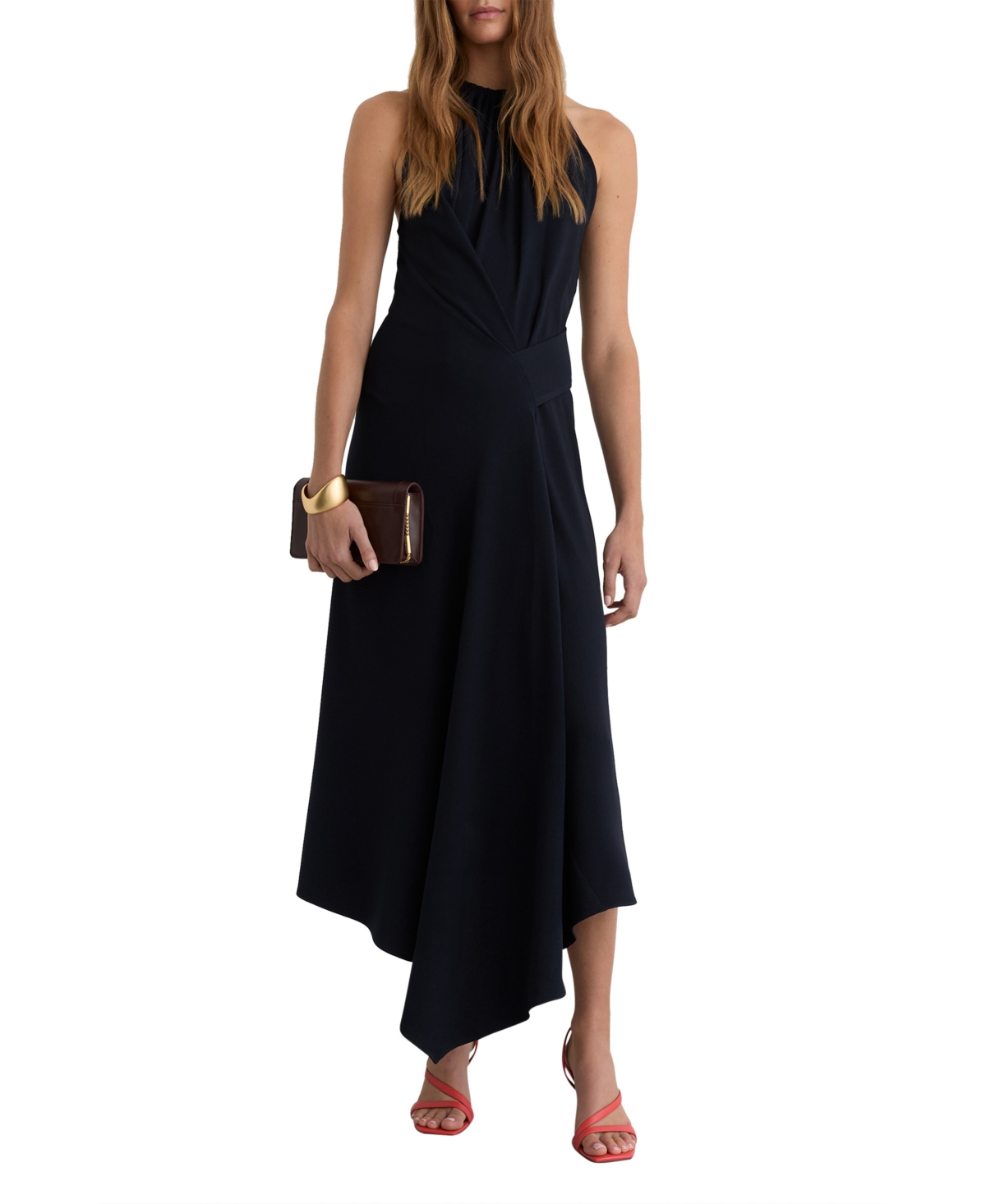 Click here for Reiss Womens Drape-Detail Sleeveless Midi Dress -... prices