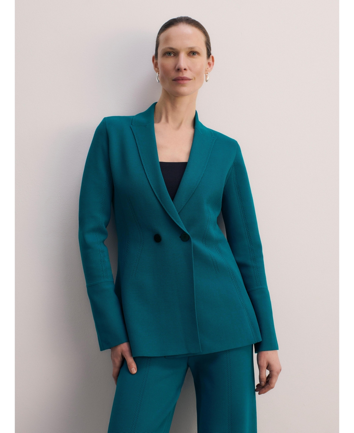 Click here for The Fold Womens Somerton Sculpt Knit Blazer - Blue prices