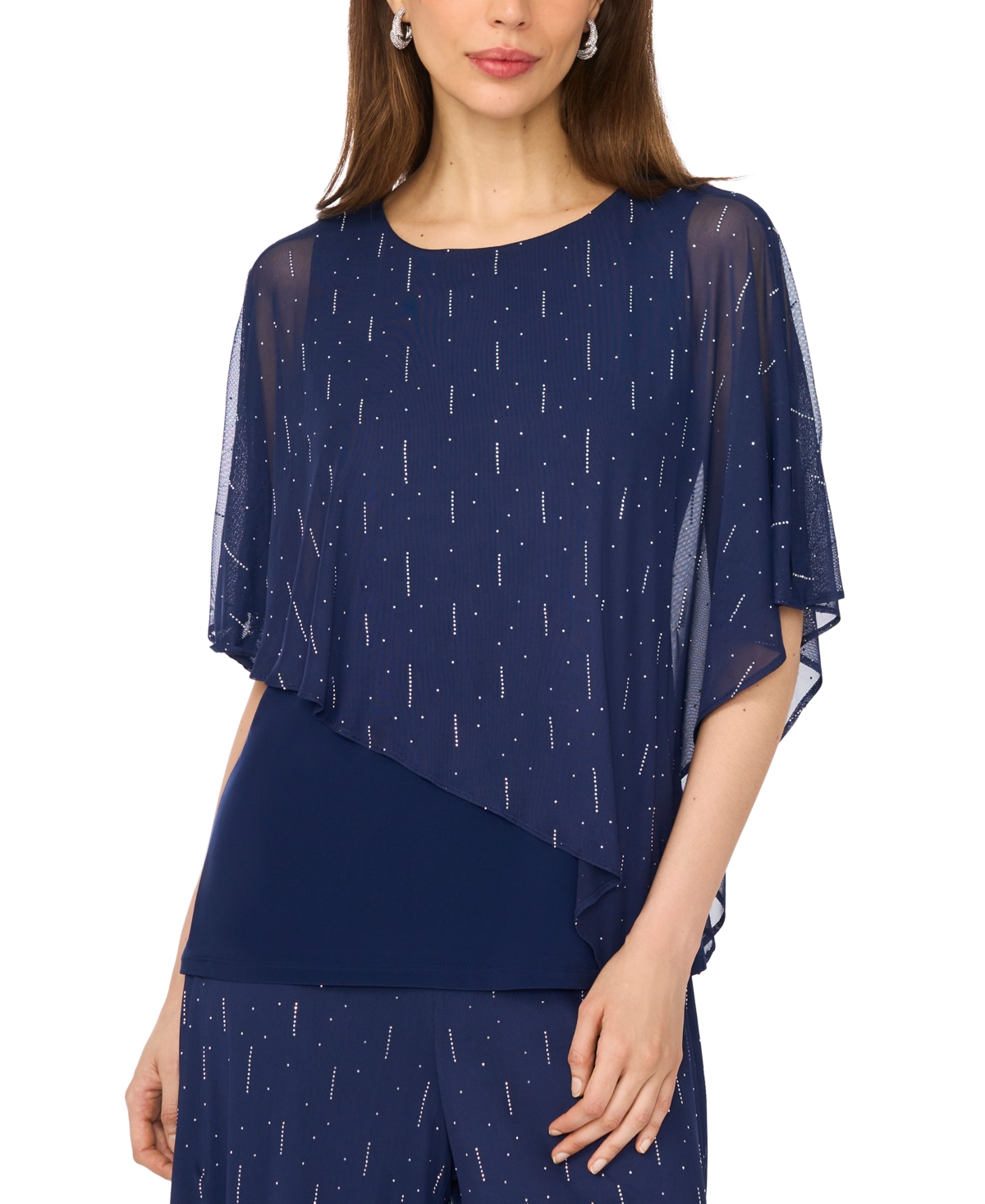 Click here for Msk Womens Crewneck 3/4-Sleeve Top - Navy/Silver prices