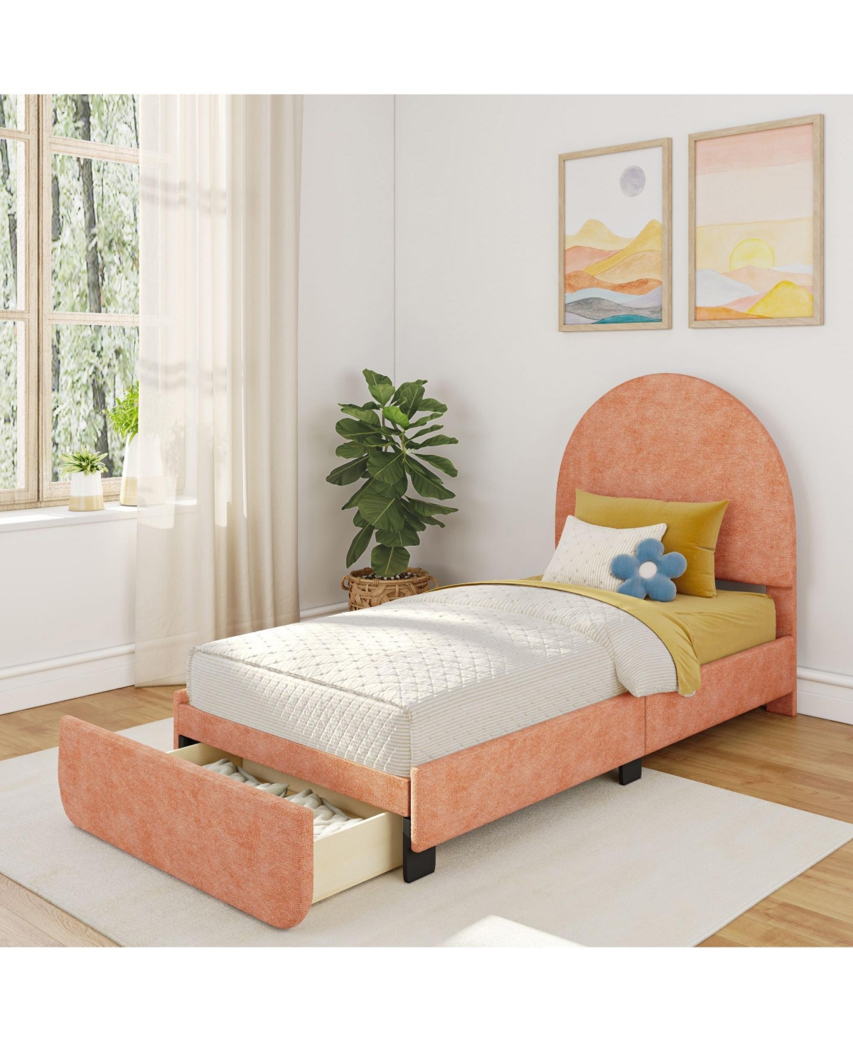 Click here for Max and Lily Upholstered Bed with Arch Headboard (... prices