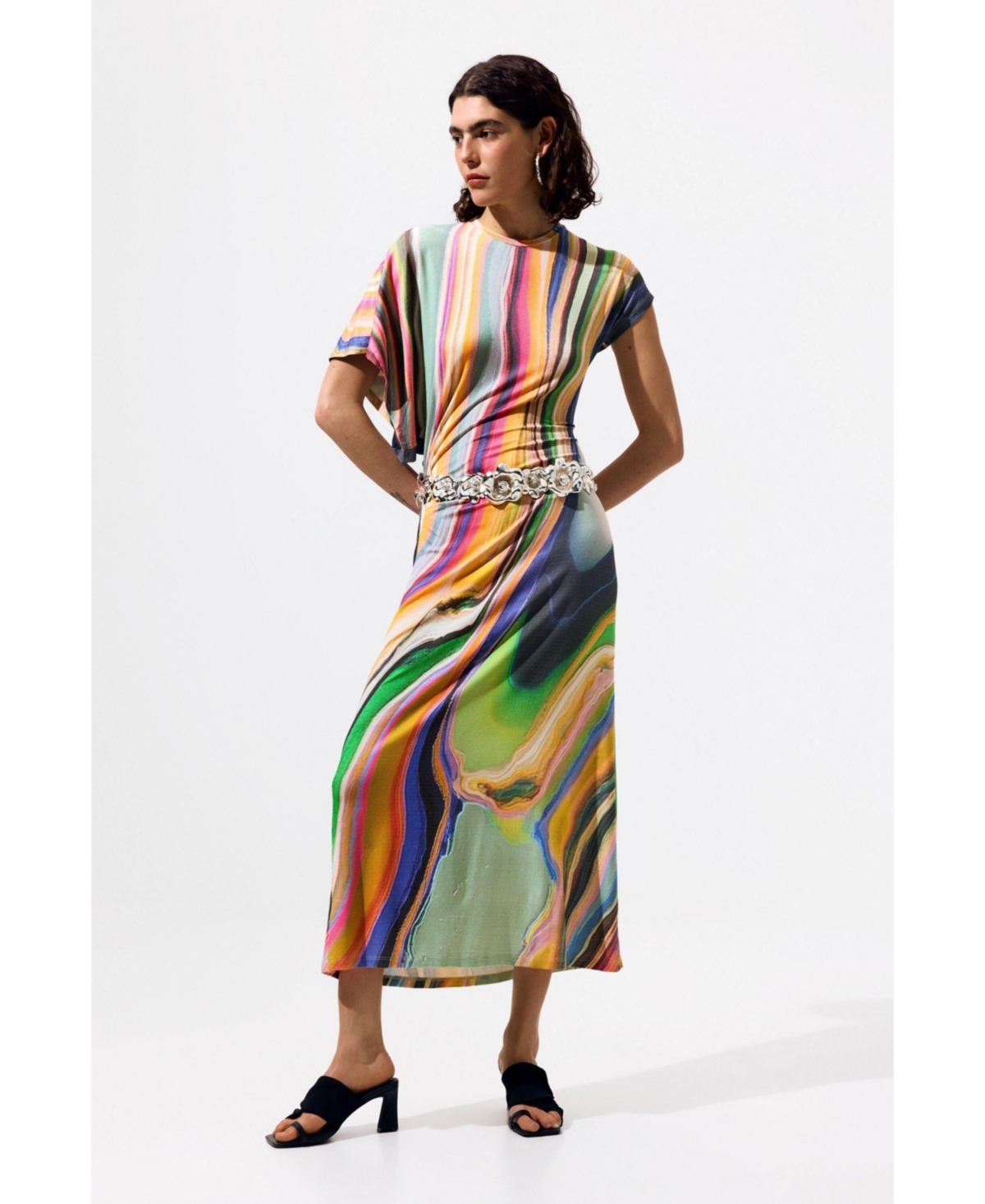 Click here for Desigual Womens Long wave dress - Water green prices
