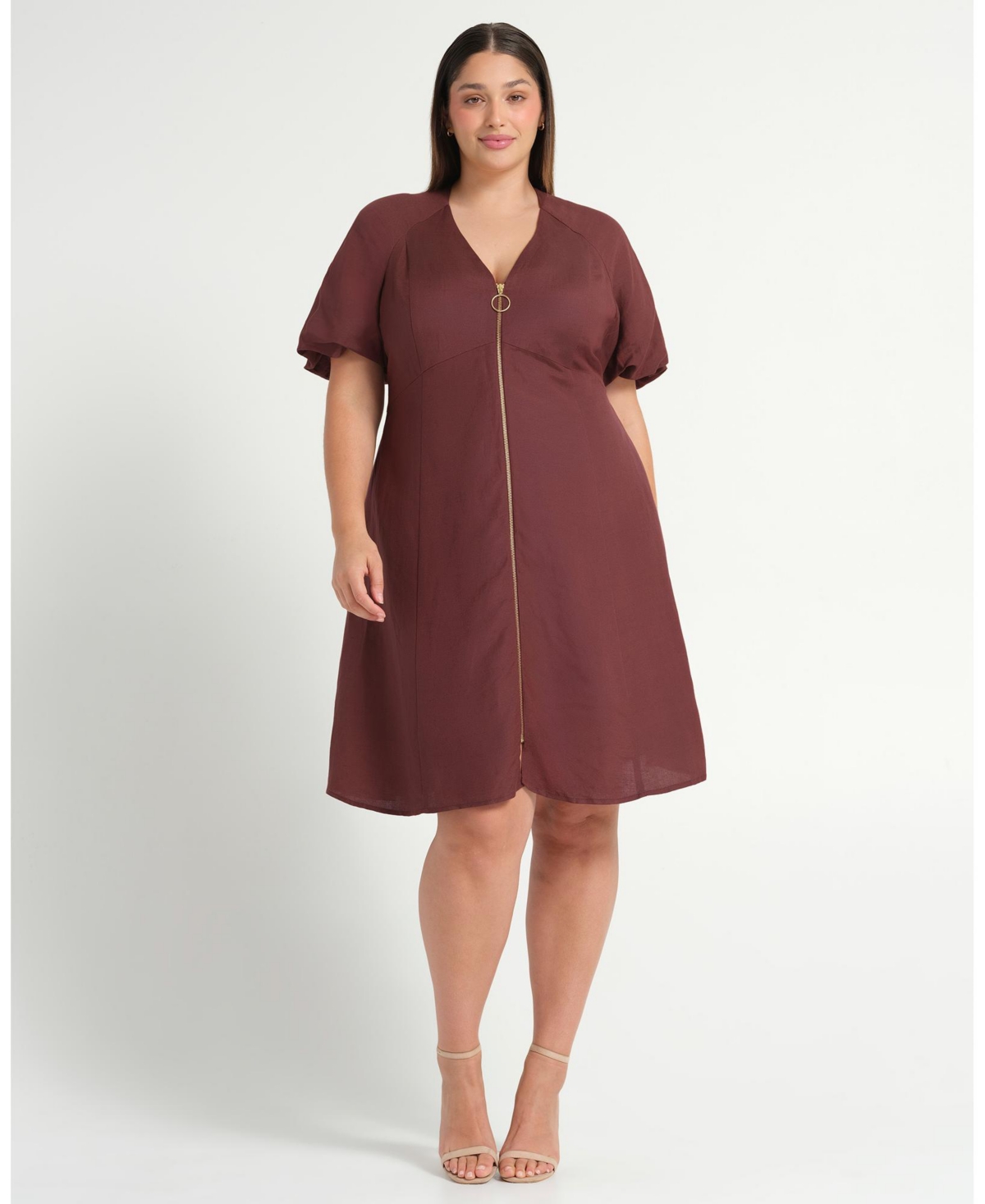 Click here for Estelle Plus Size Heather Linen Zip-Front Fit Flar... prices