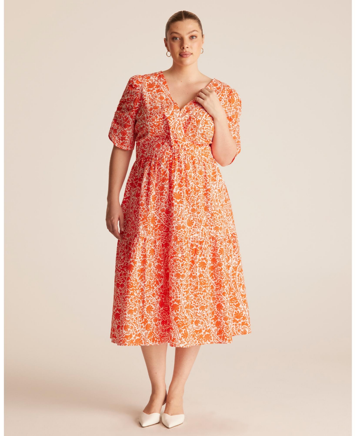 Click here for Estelle Plus Size Dreamaya Tiered V-neck Fit Flare... prices