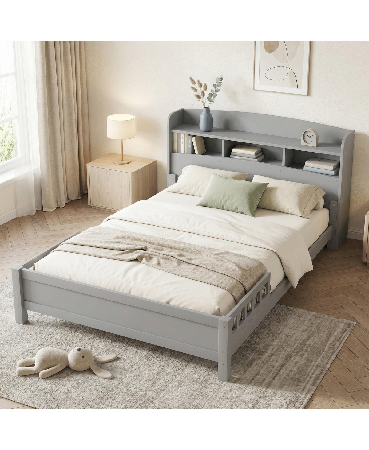 Click here for Sailvan Full Pine Wood Bed with Bookcase Headboard... prices