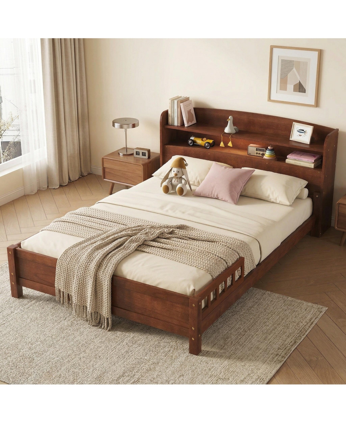 Click here for Sailvan Full Pine Wood Bed with Bookcase Headboard... prices