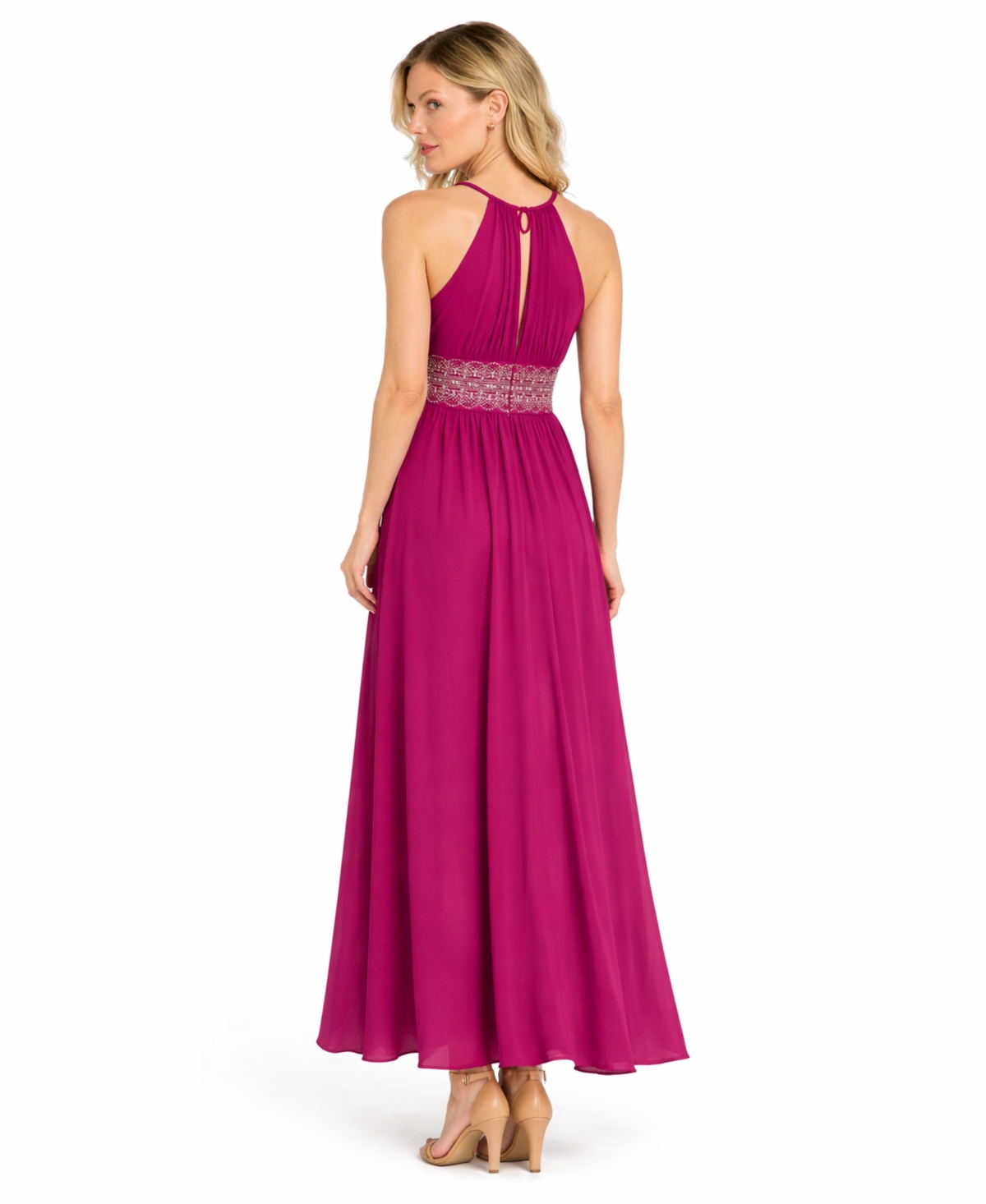 Click here for R&M Richards Beaded Gown - Magenta prices