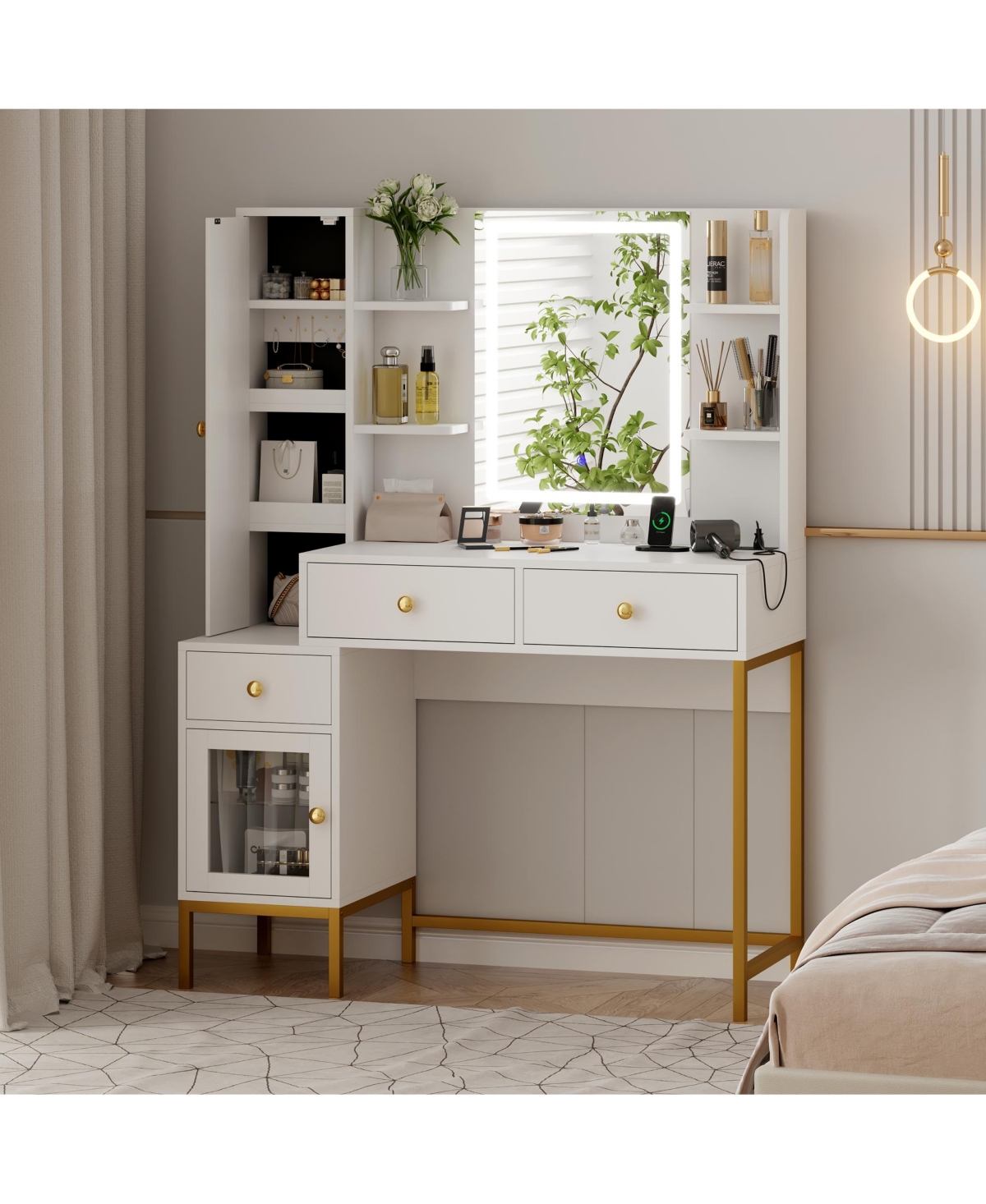 Click here for Homfan Modern Vanity Desk with Led Lighted Mirror... prices