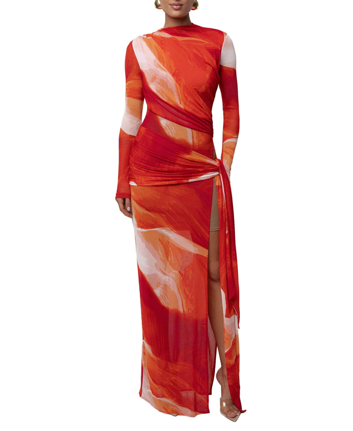 Click here for Jluxlabel Womens Heatwave Mesh Maxi Dress - Sunset... prices