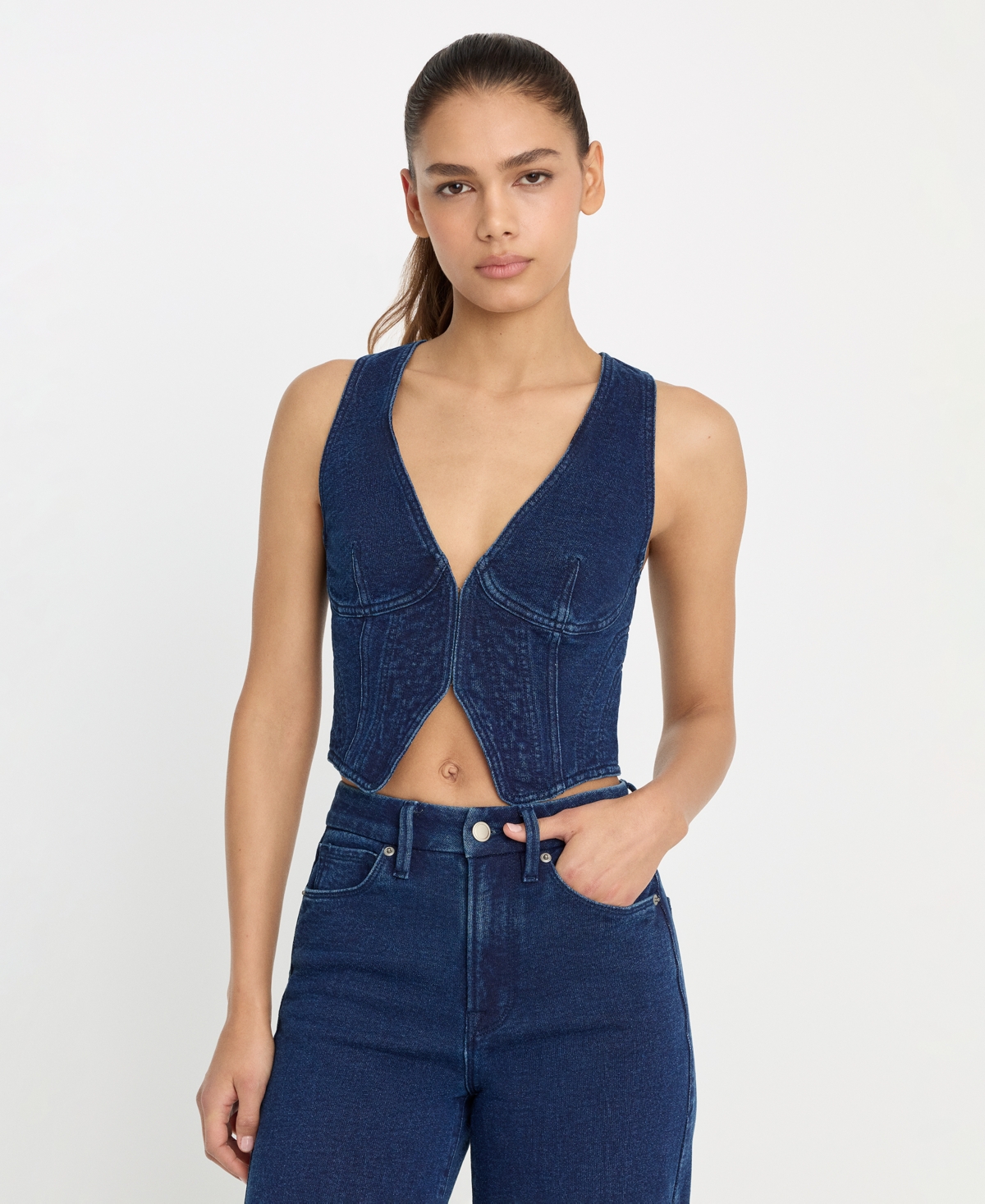 Click here for Good American Womens Jeanius V-Neck Vest Top - Ind... prices