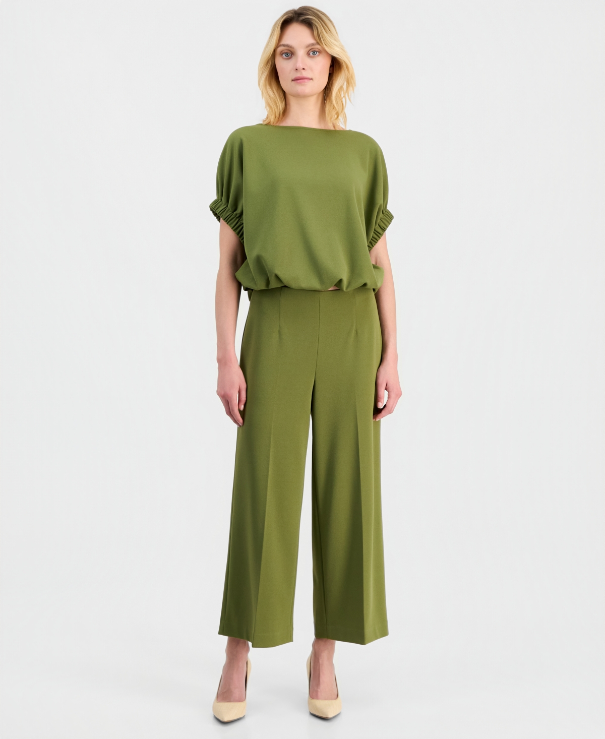 Click here for Anne Klein Womens High-Rise Cropped Wide-Leg Pants... prices