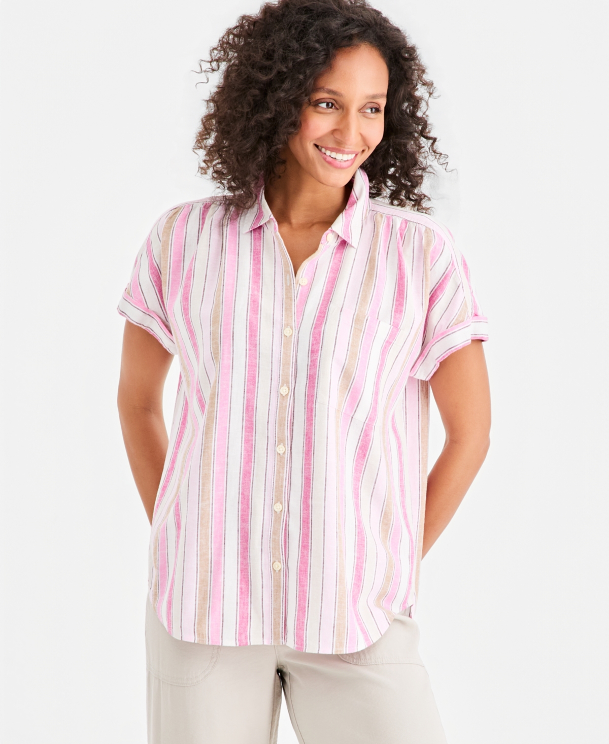 Click here for Style & Co Womens Striped Linen Camp Shirt  Macys... prices