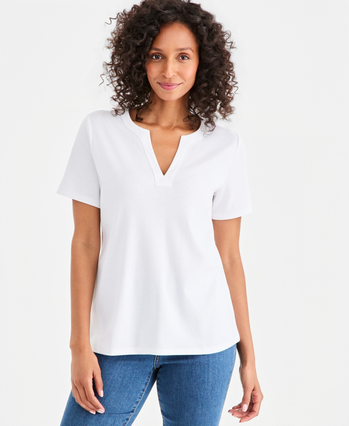 Click here for Style & Co Womens Cotton Short-Sleeve Split-Neck T... prices