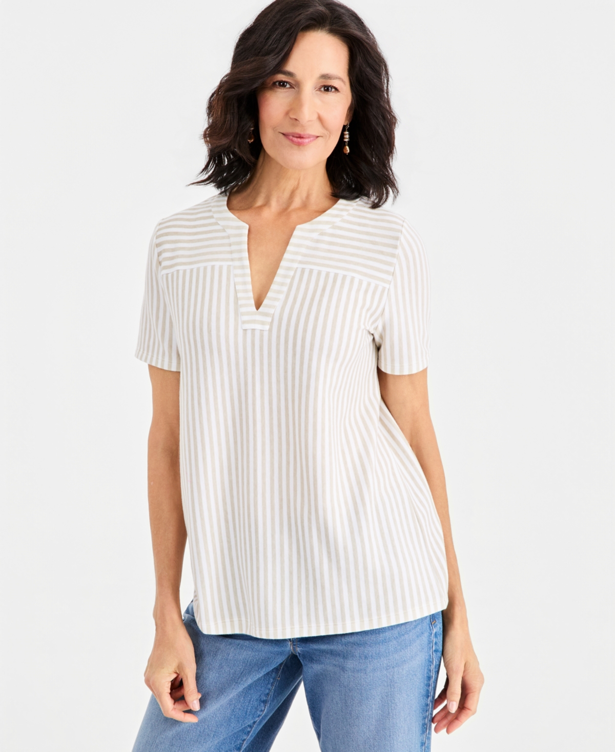 Click here for Style & Co Womens Short-Sleeve Split-Neck Knit Top... prices