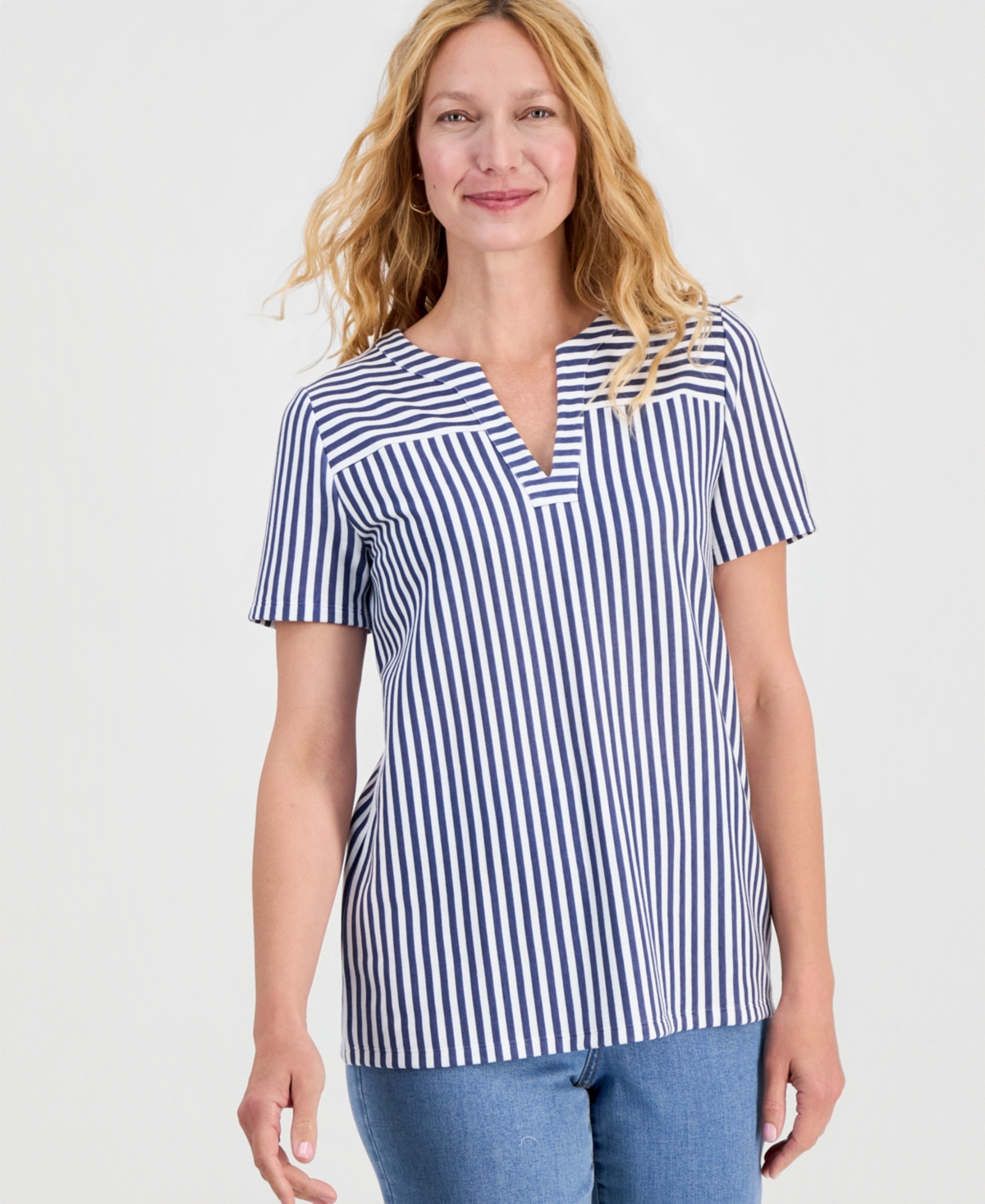 Click here for Style & Co Womens Short-Sleeve Split-Neck Knit Top... prices