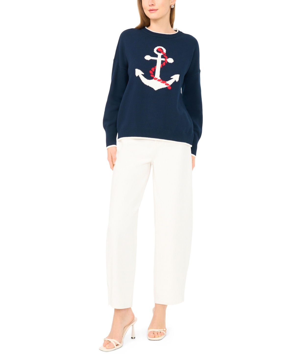 Click here for Vince Camuto Womens Anchor Motif Crewneck Sweater... prices