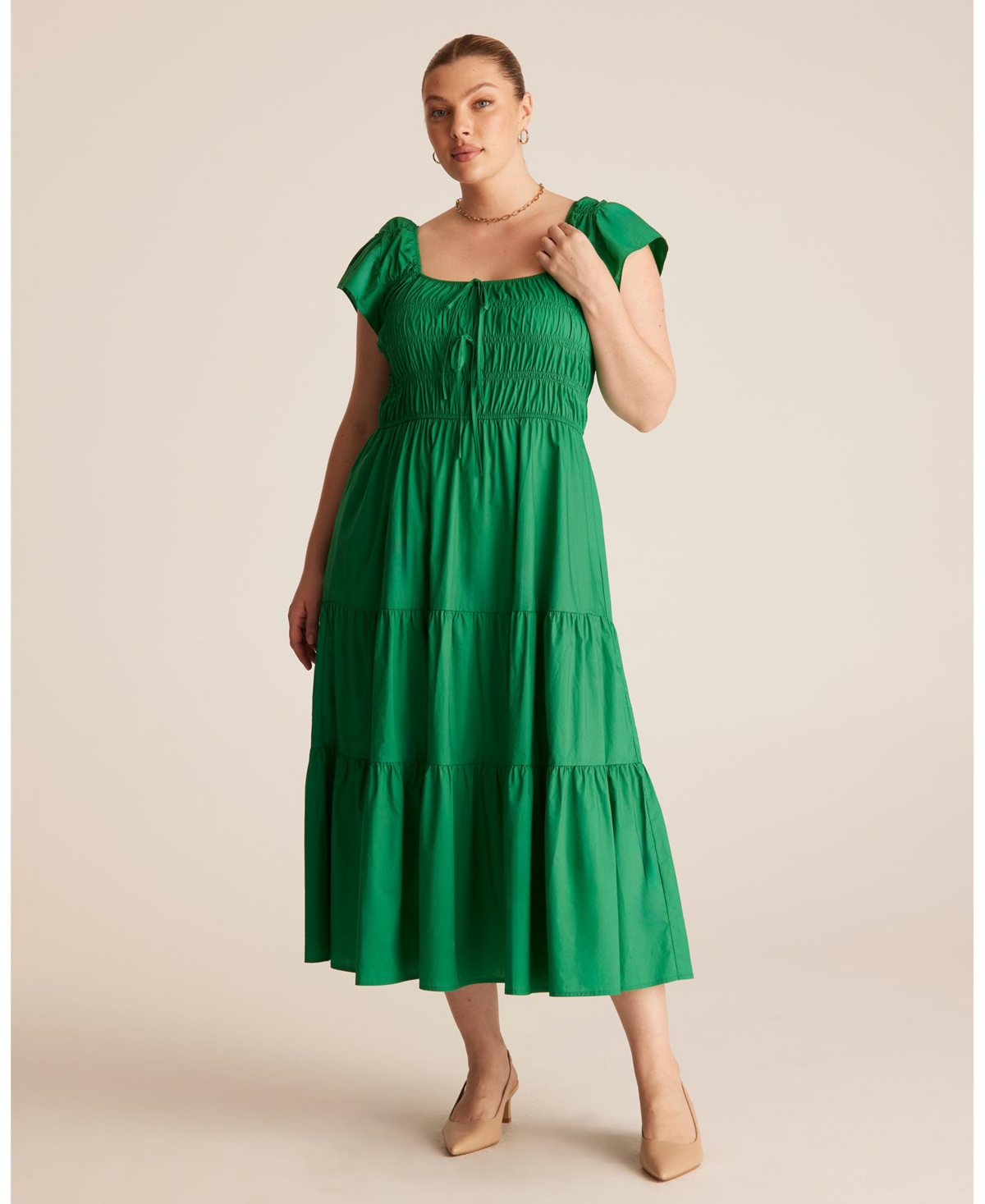 Click here for Estelle Womens Alana Cotton Tiered Fit Flare Midi... prices