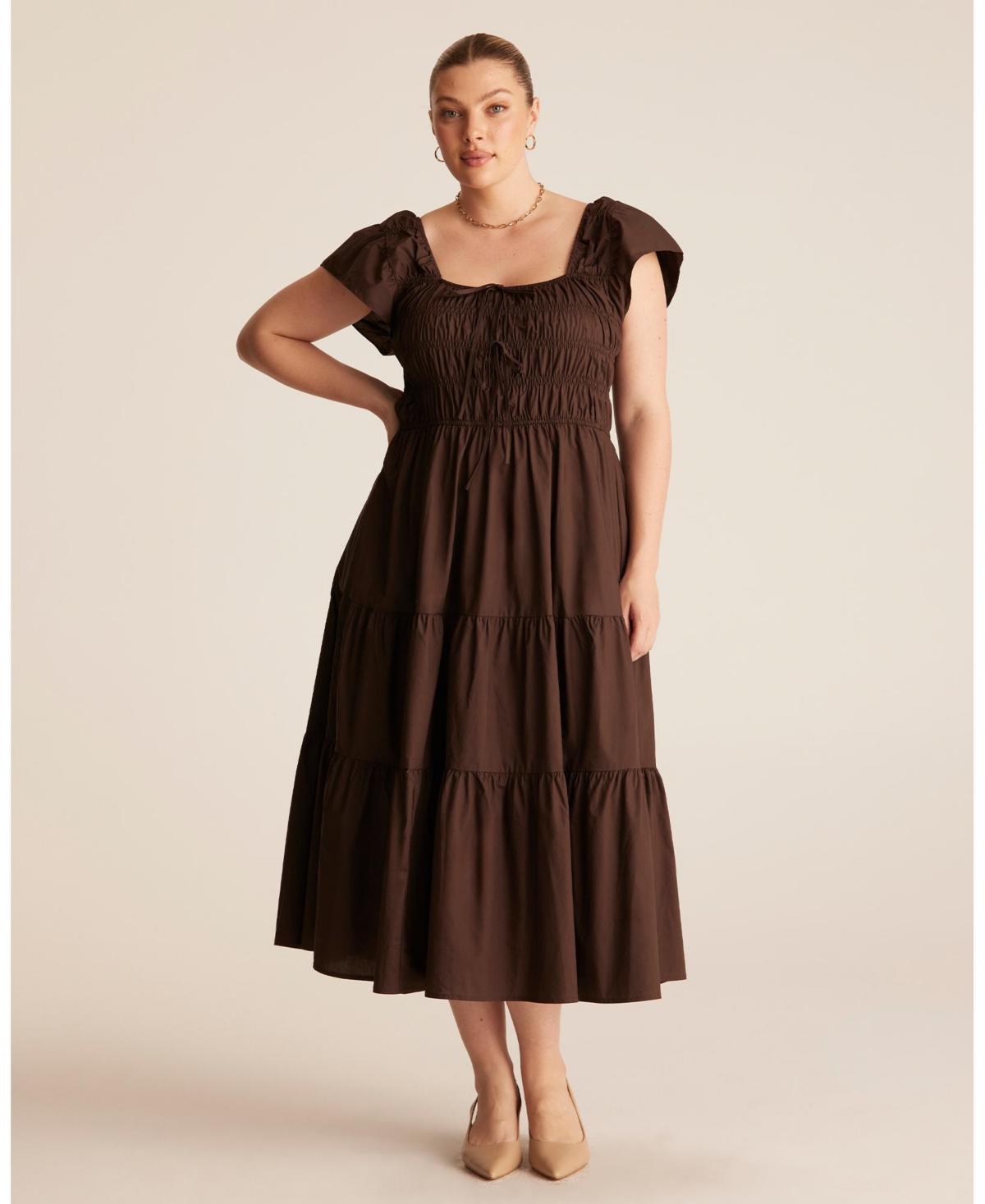 Click here for Estelle Womens Alana Cotton Tiered Fit Flare Midi... prices
