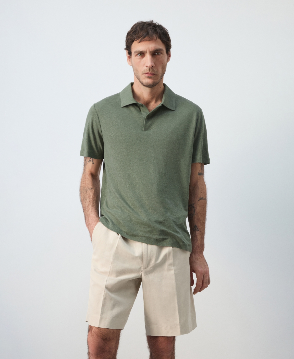 Click here for Mango Mens Slim Fit Linen Blend Polo Shirt - Fores... prices