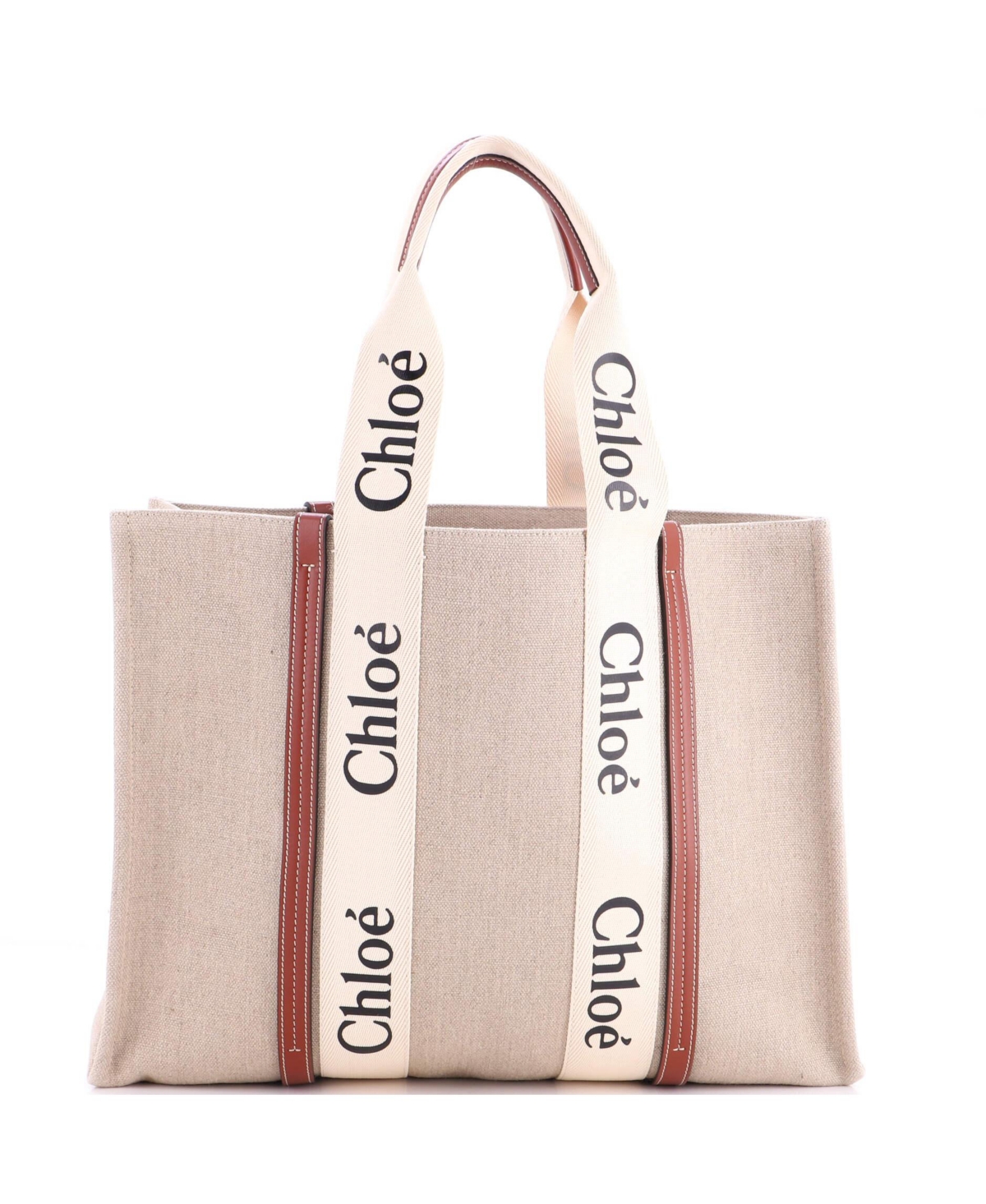 Click here for Pre-Owned Chloe Large Woody Tote Canvas with Leath... prices
