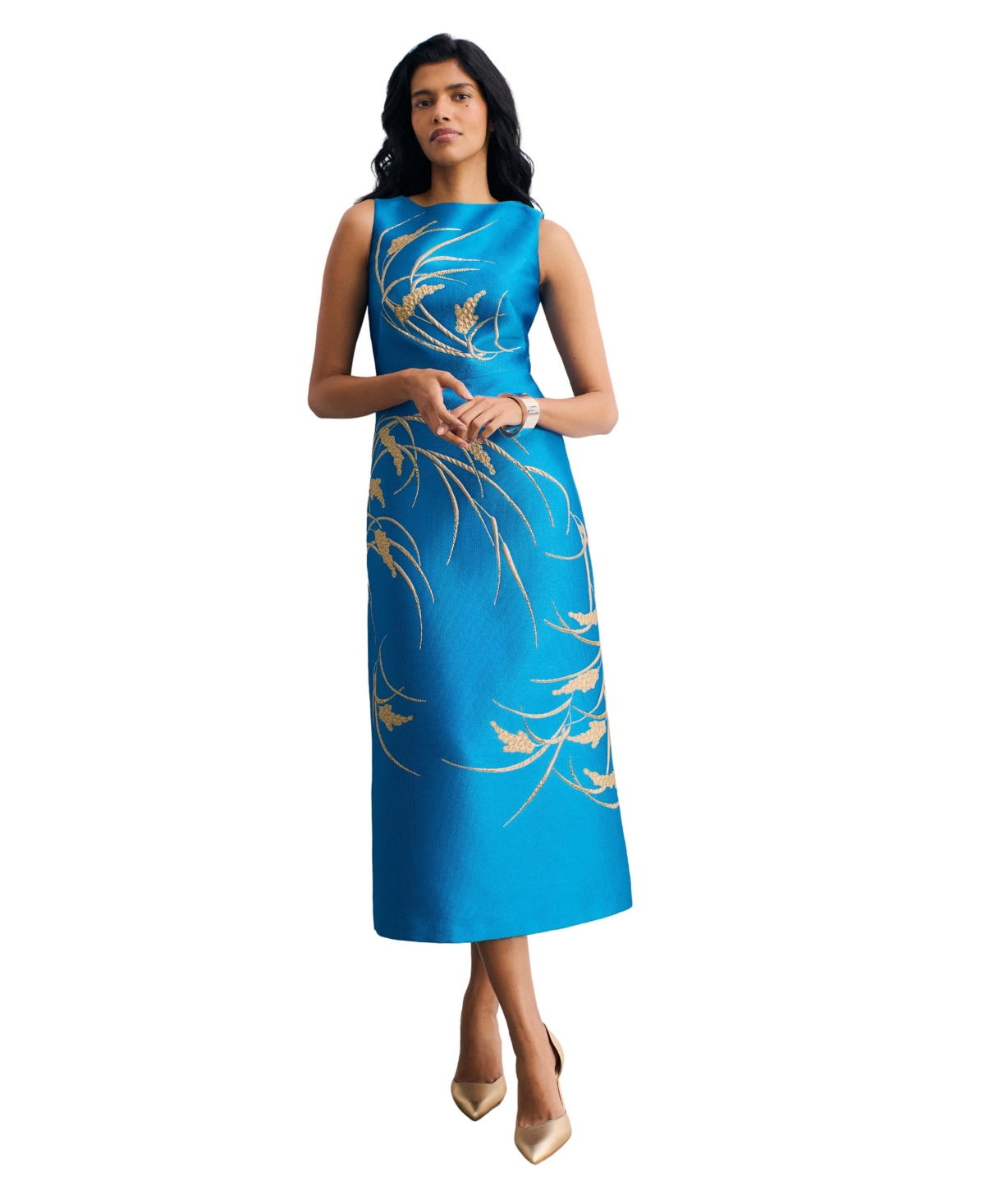 Click here for The Fold Womens Eden Jacquard Dress - Blue prices