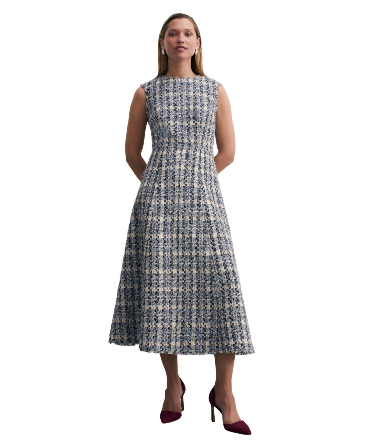 Click here for The Fold Womens Tureen Tweed Midi Dress - Navy prices