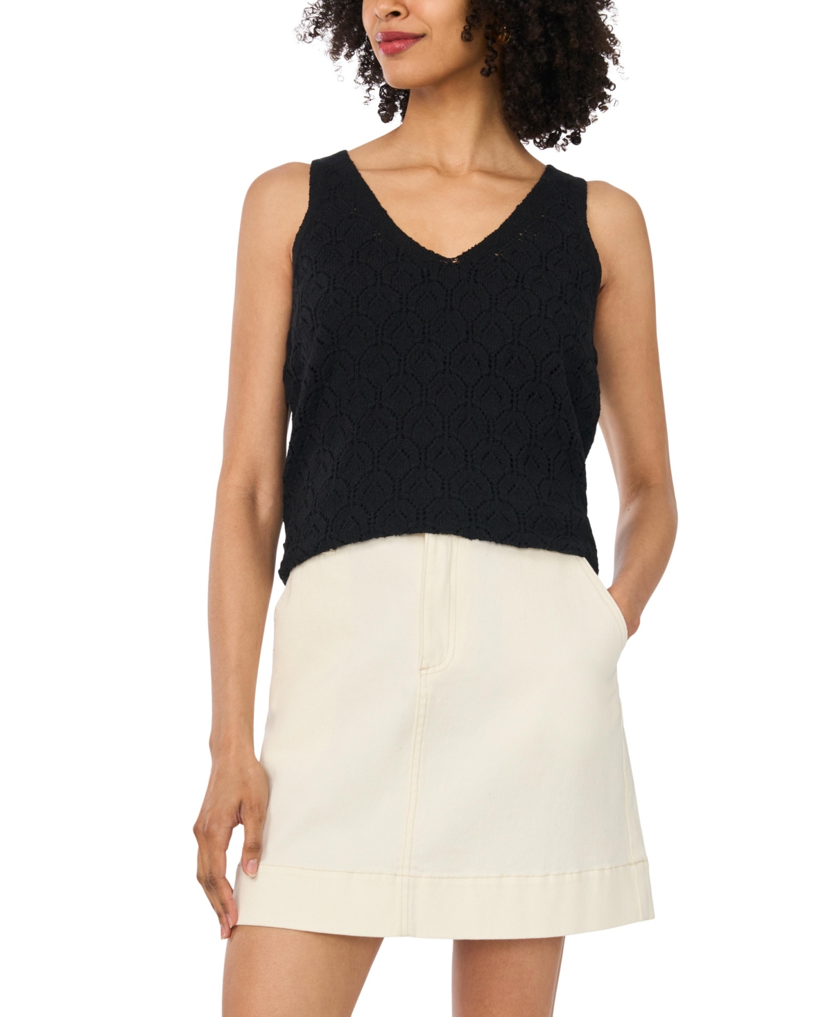 Click here for Vince Camuto Womens Cotton-Blend Pointelle Tank To... prices