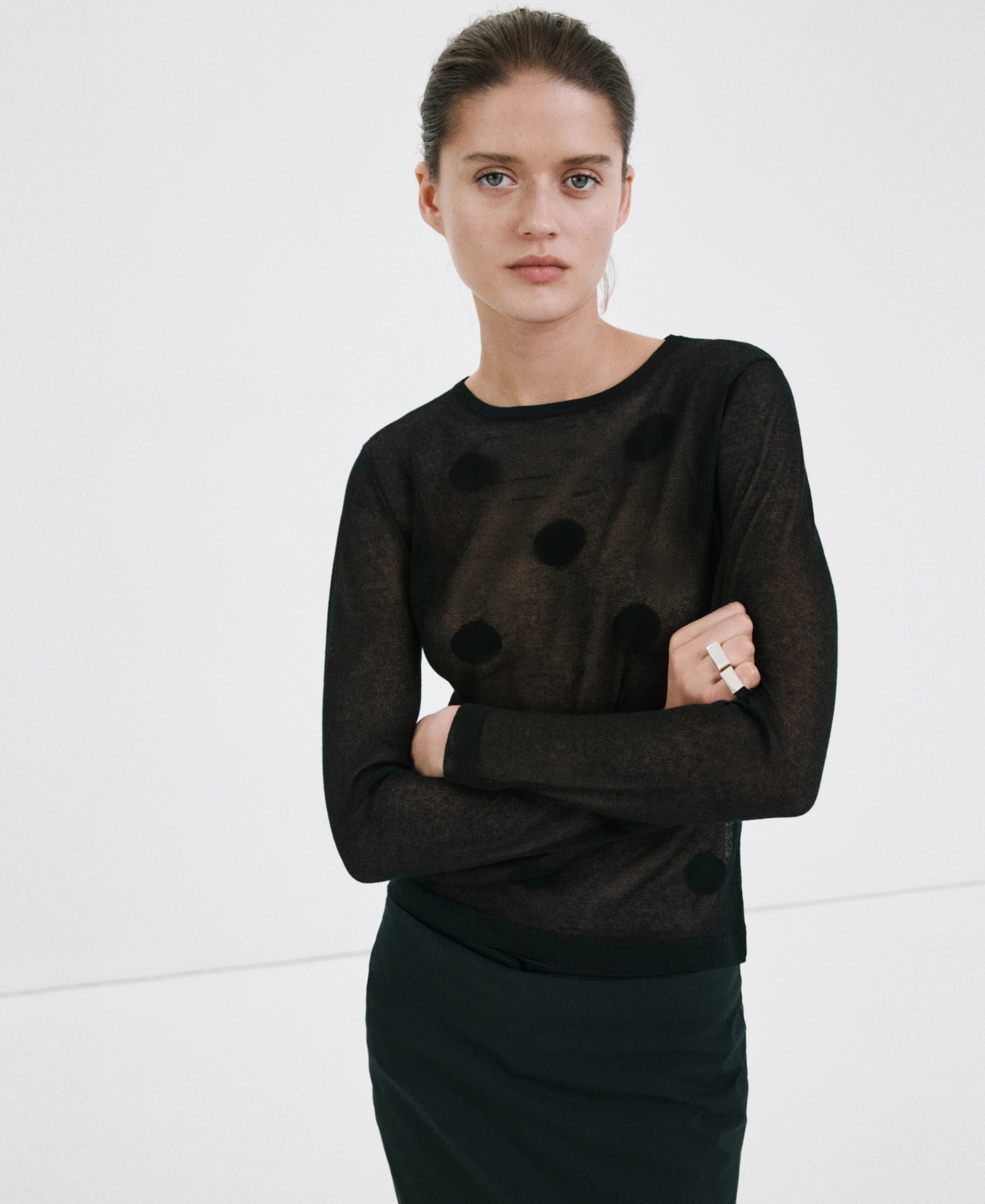 Click here for Mango Womens Polka-Dot Knitted Sweater - Black prices
