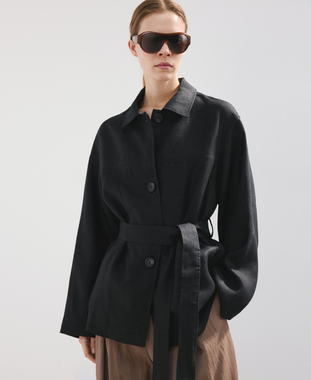 Click here for Mango Womens Belted Linen Jacket - Black prices
