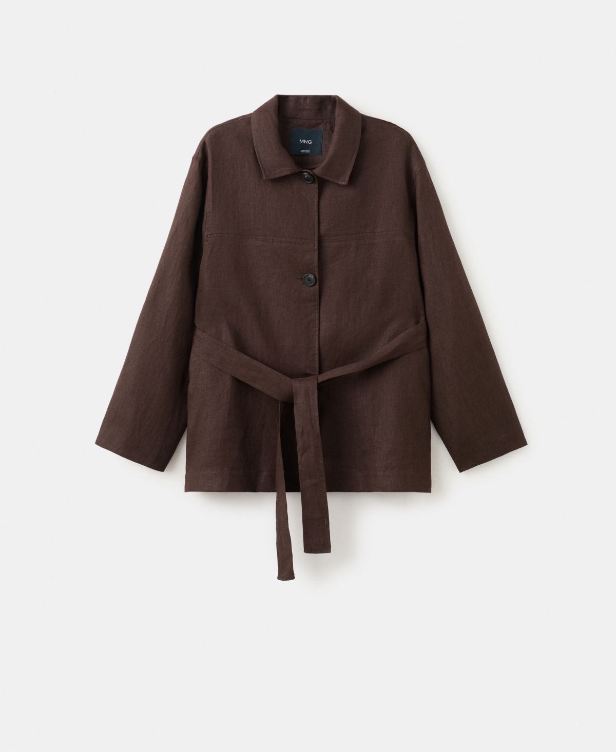 Click here for Mango Womens Belted Linen Jacket - Chocolate prices