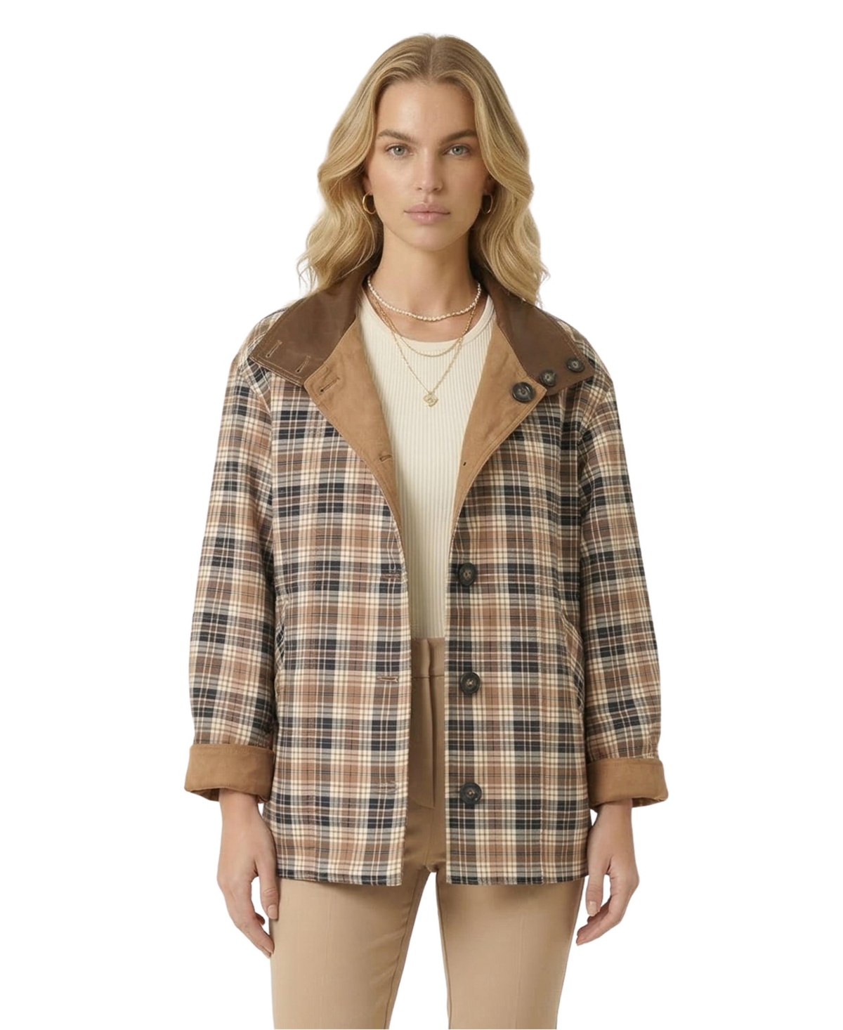 Click here for Modenaire Womens Reversible Plaid Solid-Side Jacke... prices
