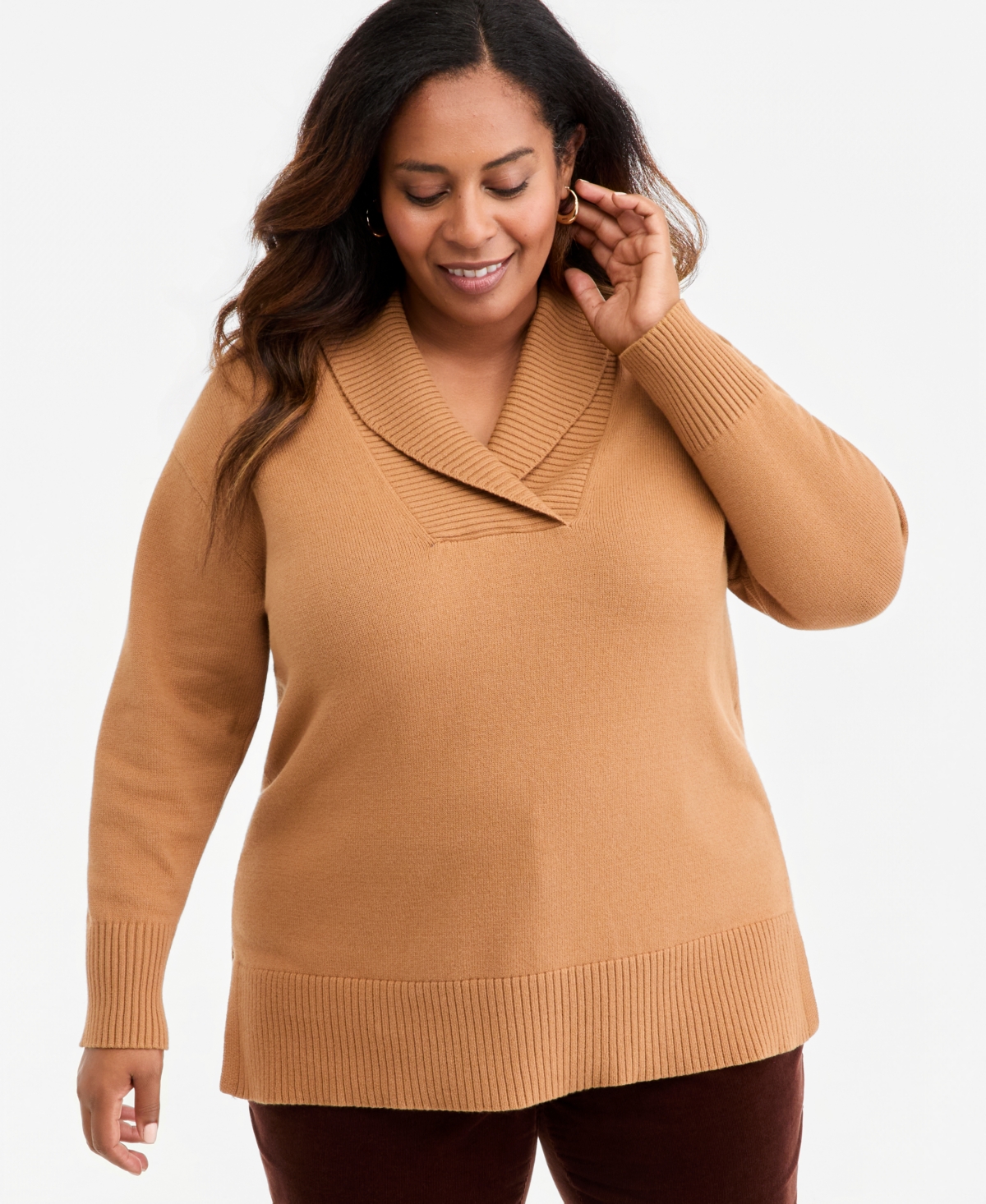 Click here for Style & Co Plus Size Shawl Collar Ribbed Hem Sweat... prices