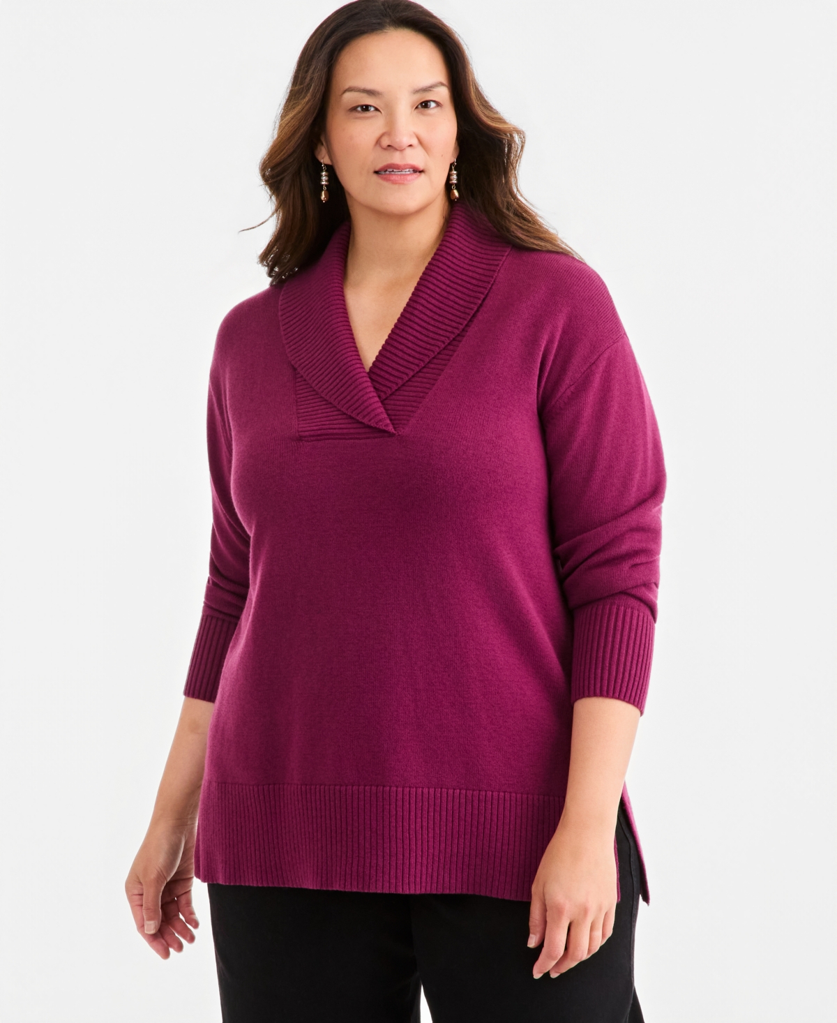 Click here for Style & Co Plus Size Shawl Collar Ribbed Hem Sweat... prices