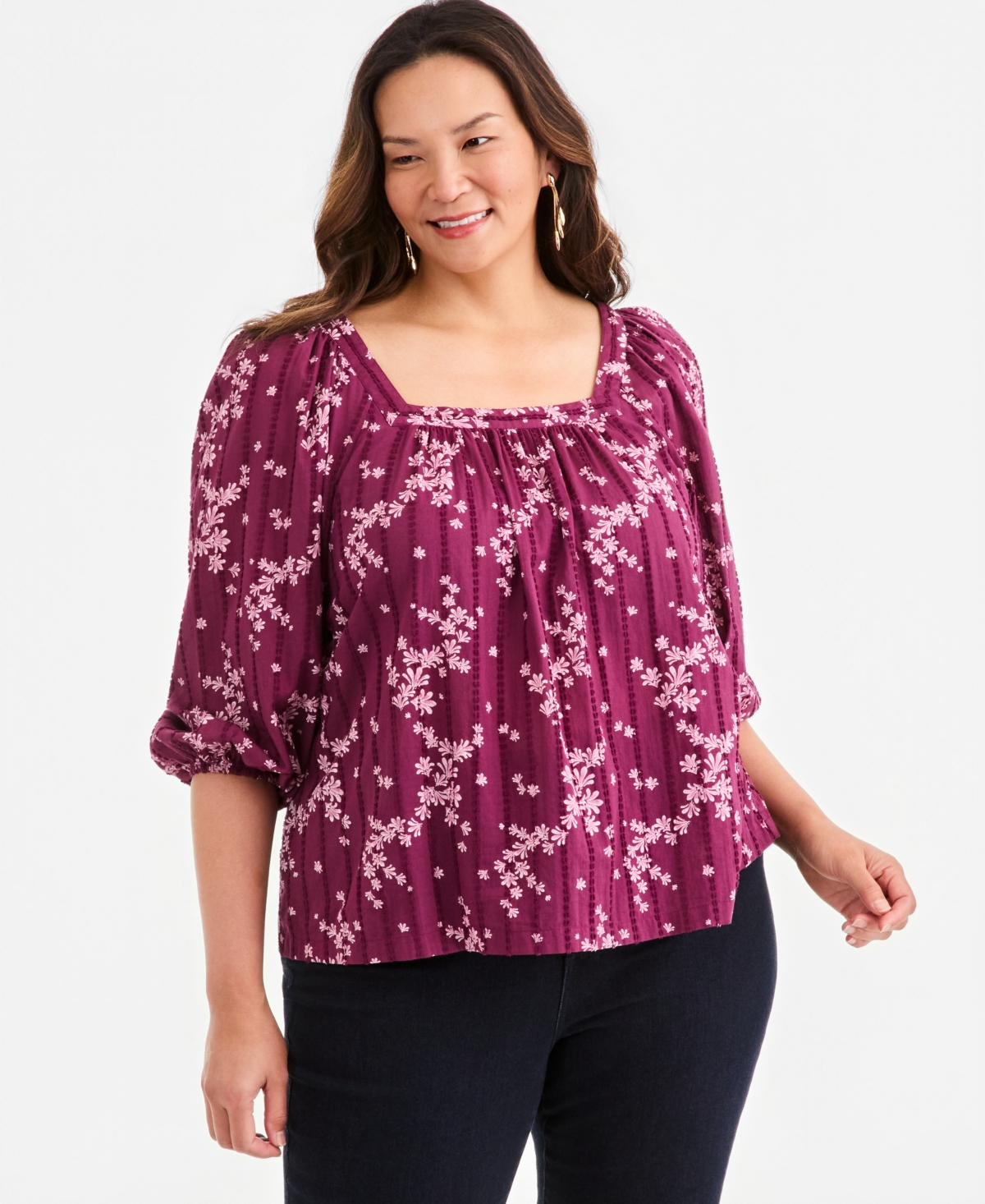 Click here for Style & Co Plus Size Printed Square Neck Blouse  M... prices