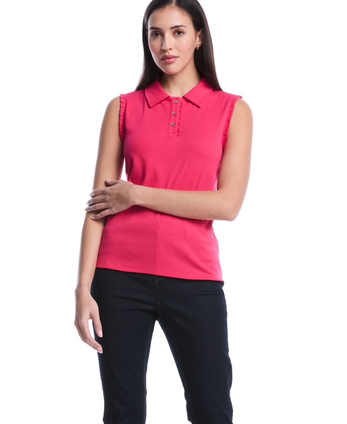 Click here for Rafaella Petite Ruffle Trim Sleeveless Polo Shirt... prices