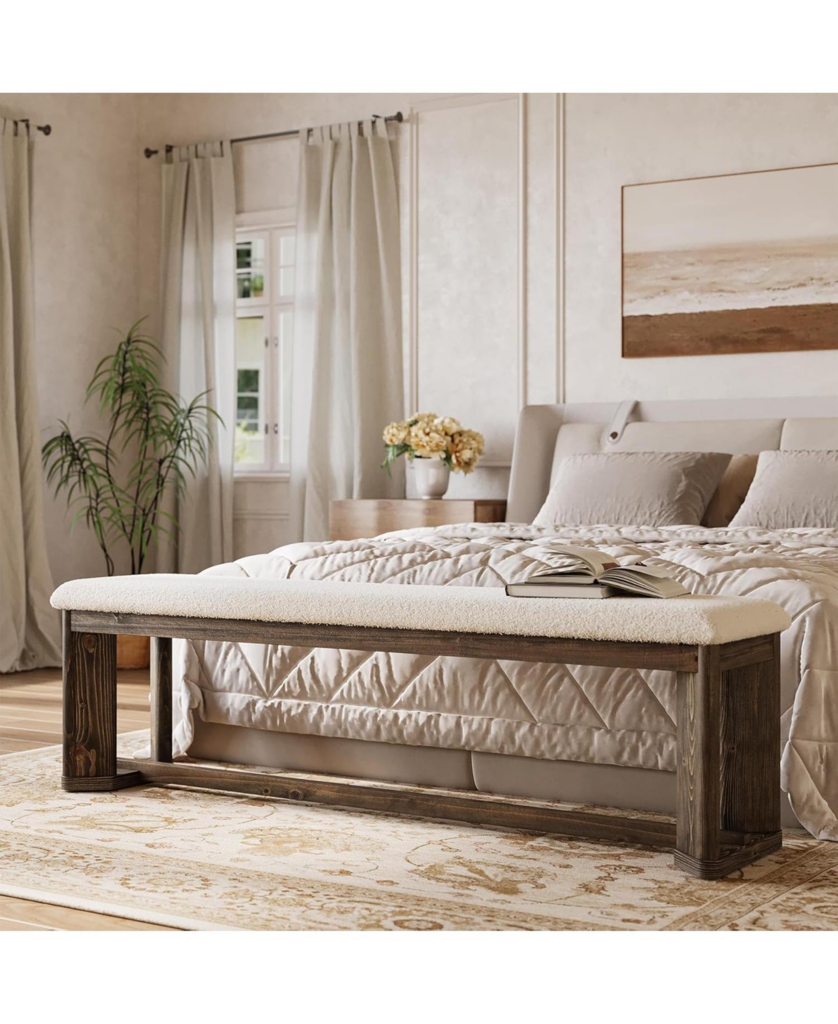 Click here for Tribesigns 63 Upholstered Bench  Solid Wood Entryw... prices