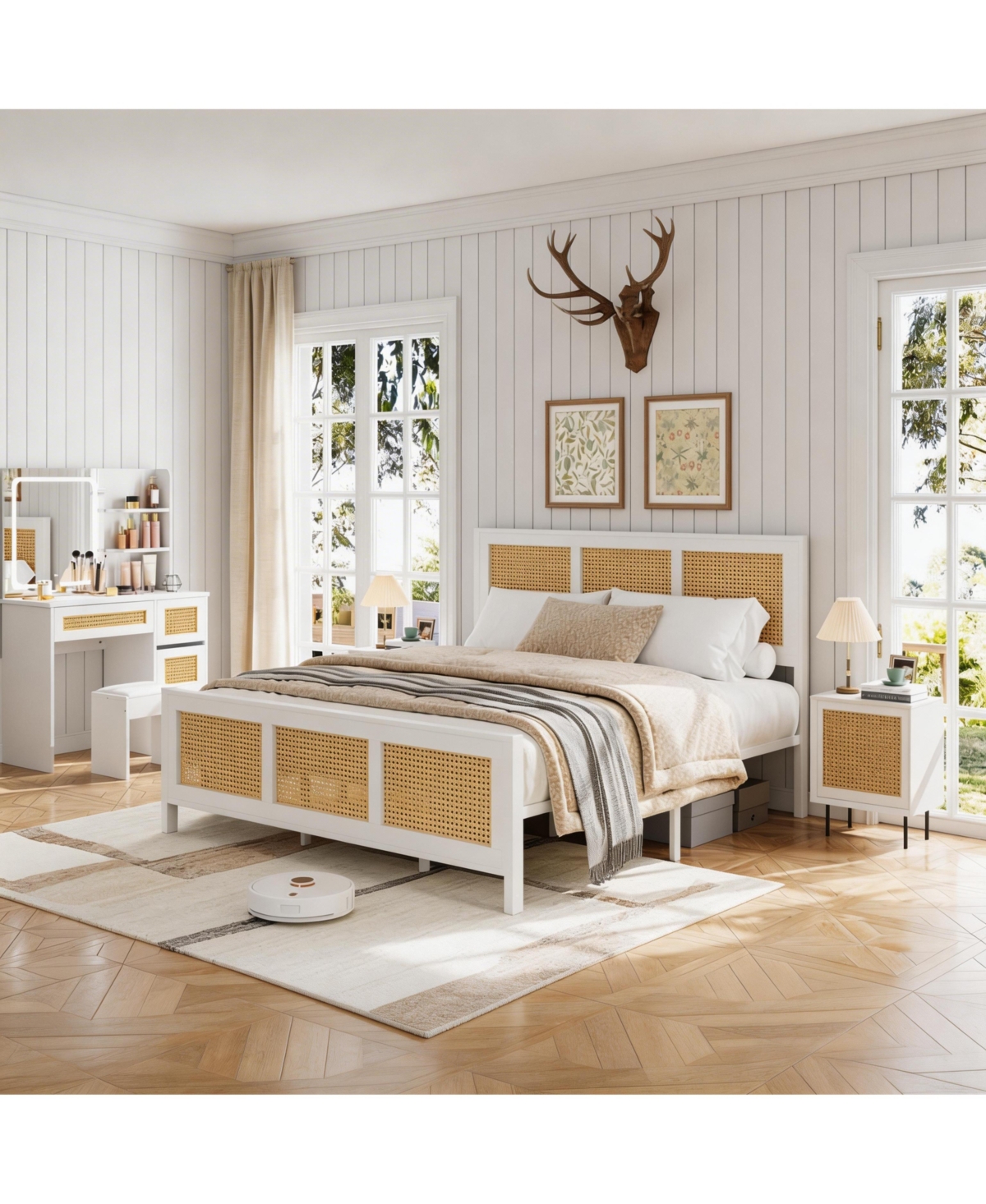 Click here for homfan Rattan Bed Frame with Sturdy Metal Slats  N... prices