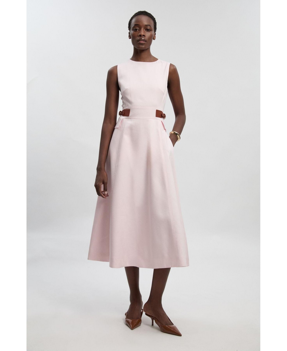 Click here for Karen Millen Womens Fitted Belt Crew Neck Midi Dre... prices