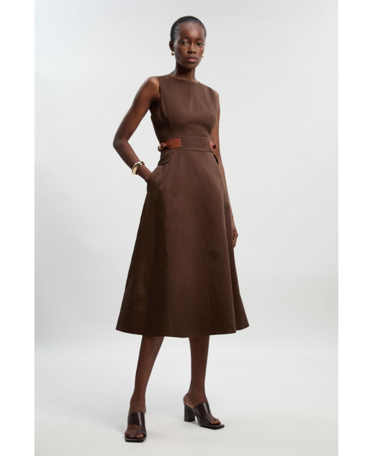 Click here for Karen Millen Womens Fitted Belt Crew Neck Midi Dre... prices