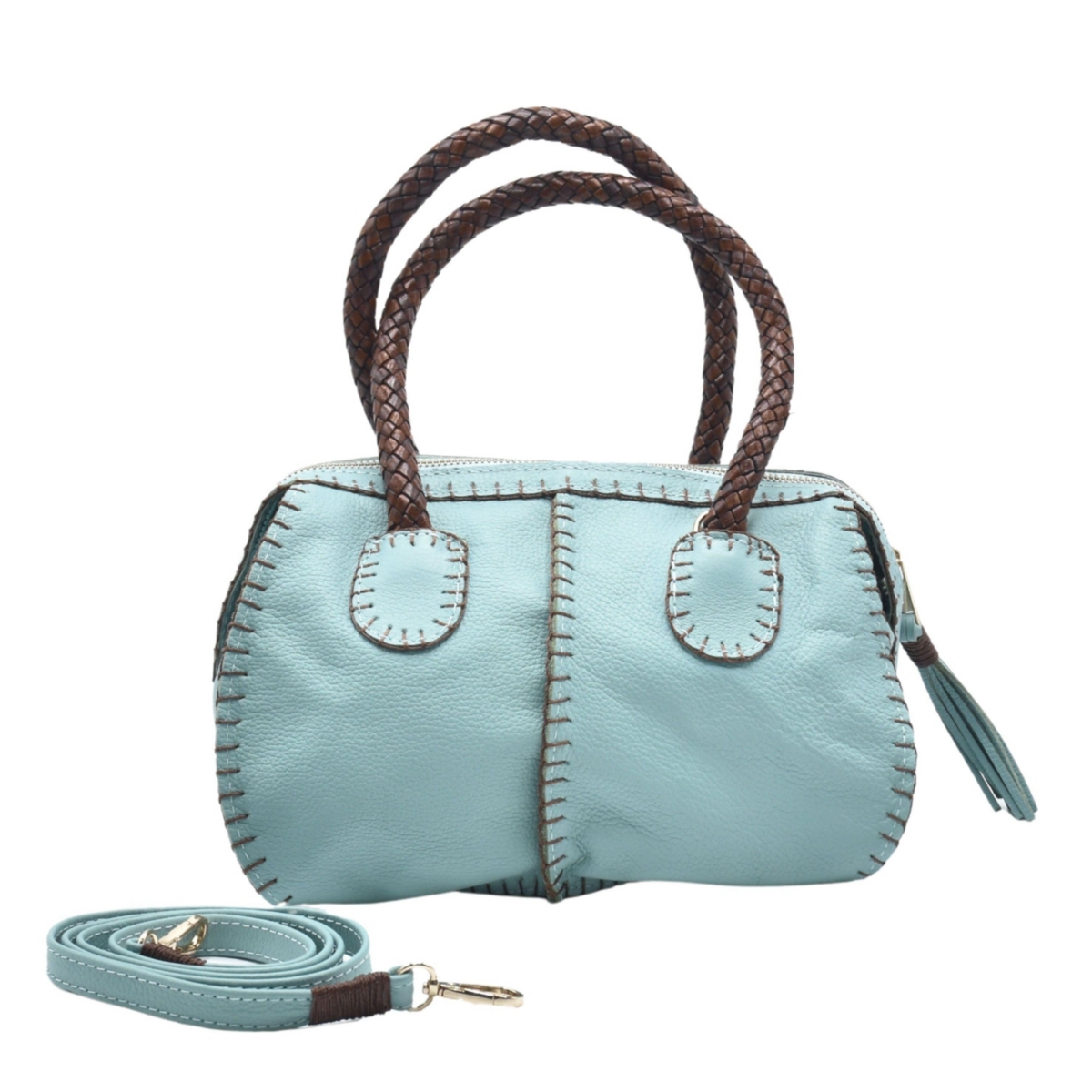 Click here for Carlos Falchi Mini Barrel Leather Bag - Teal prices