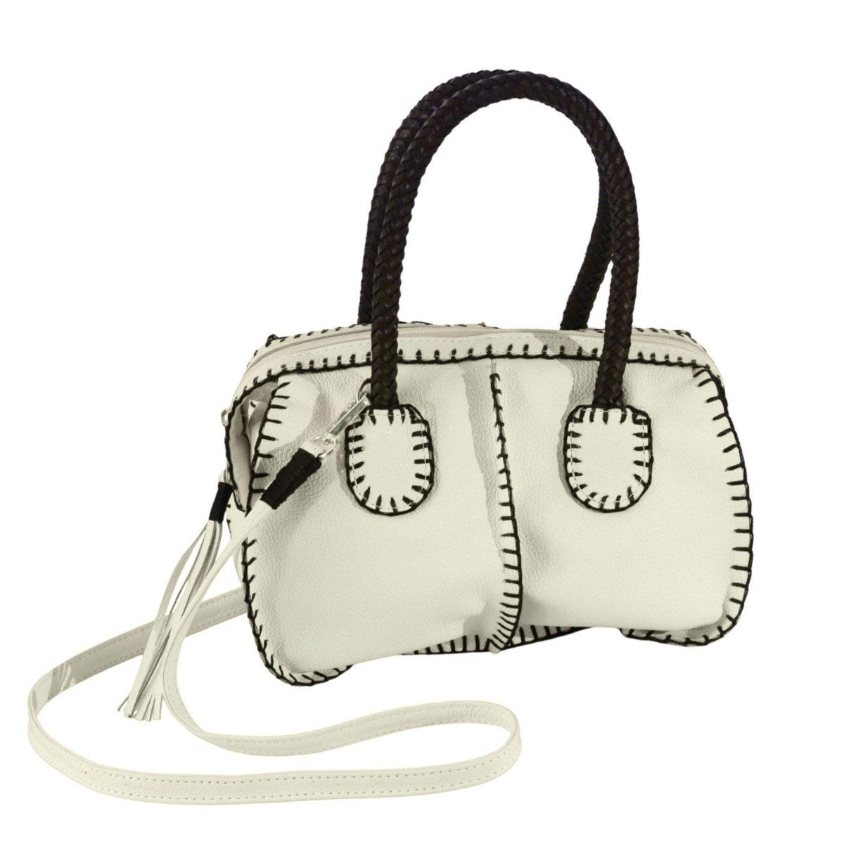 Click here for Carlos Falchi Mini Barrel Leather Bag - Winter whi... prices