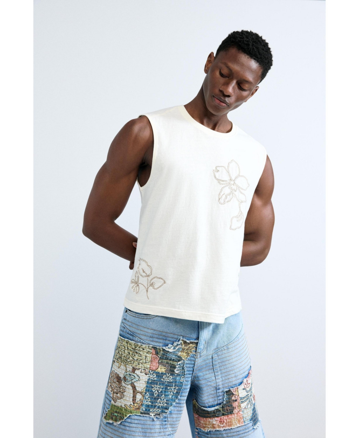 Click here for Desigual Mens Embroidered spaghetti strap top - Of... prices