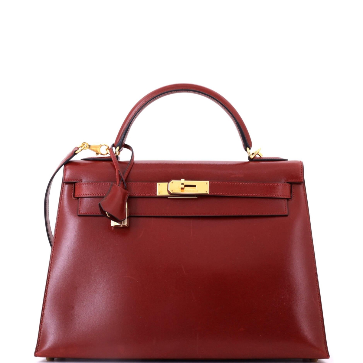 Click here for Pre-Owned HERMES Kelly 32 Handbag Red Box Calf wit... prices