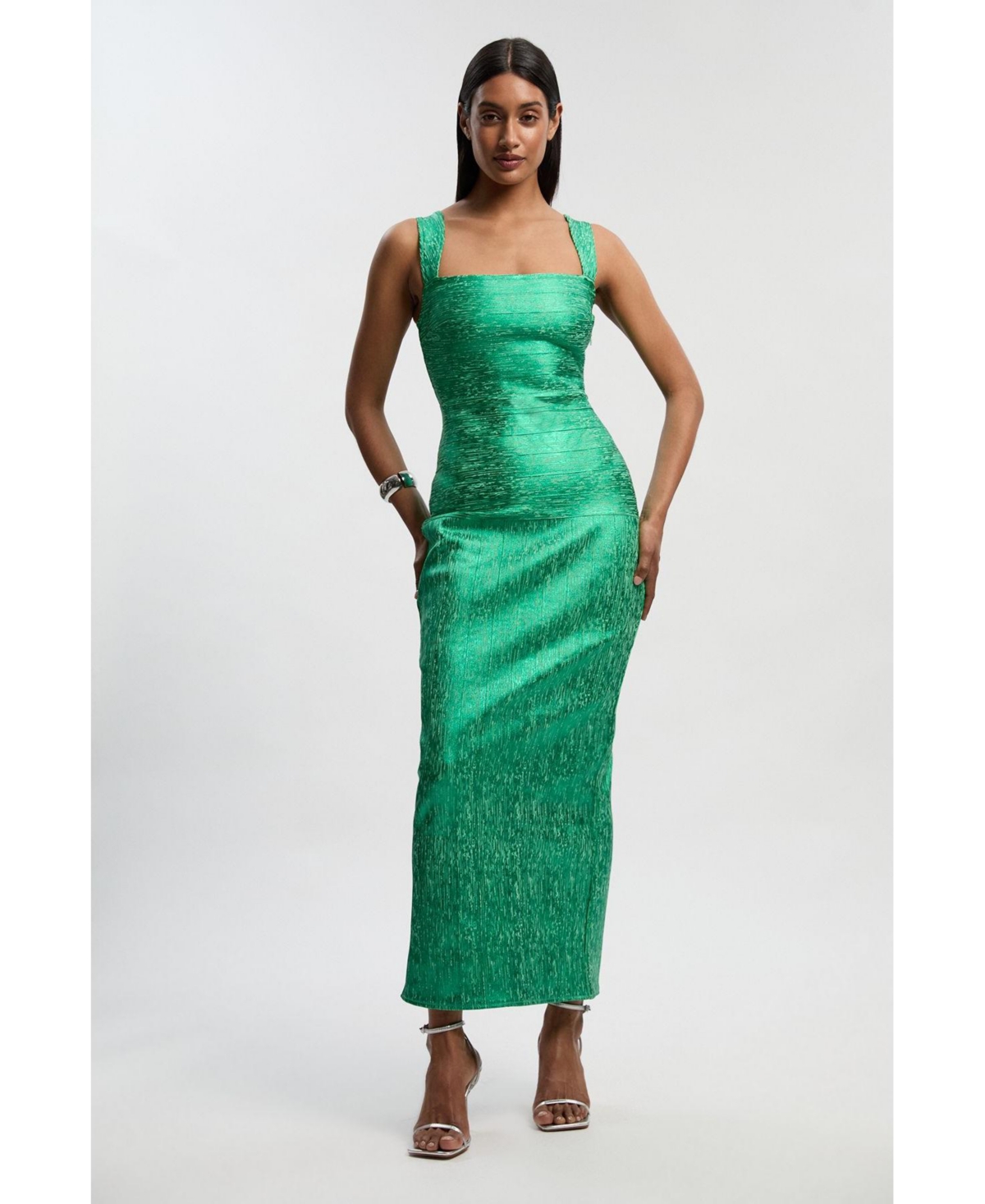 Click here for Karen Millen Womens Metallic Figure Form Strappy M... prices