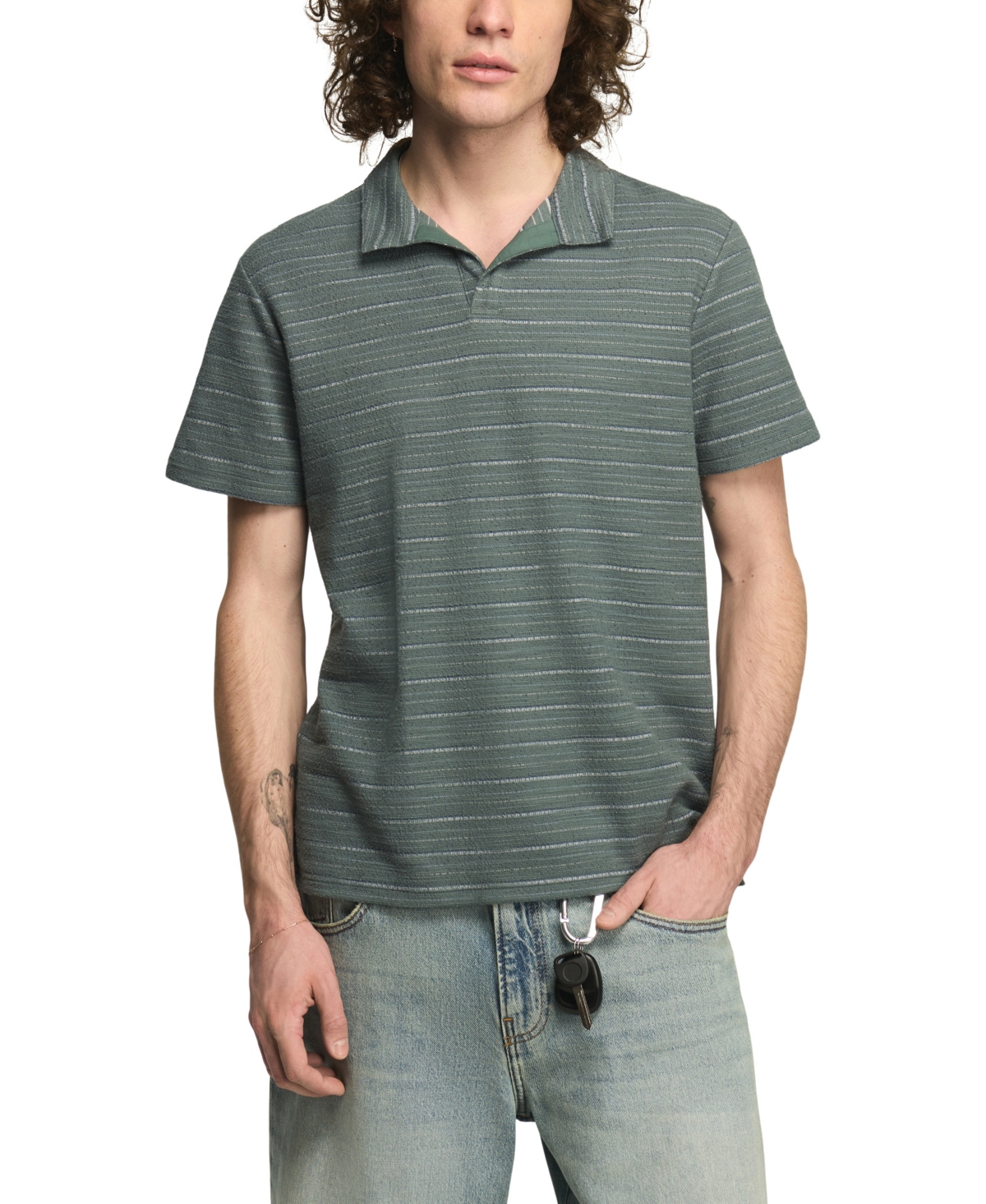 Click here for Lucky Brand Mens Jacquard Striped Polo Shirt - Blu... prices