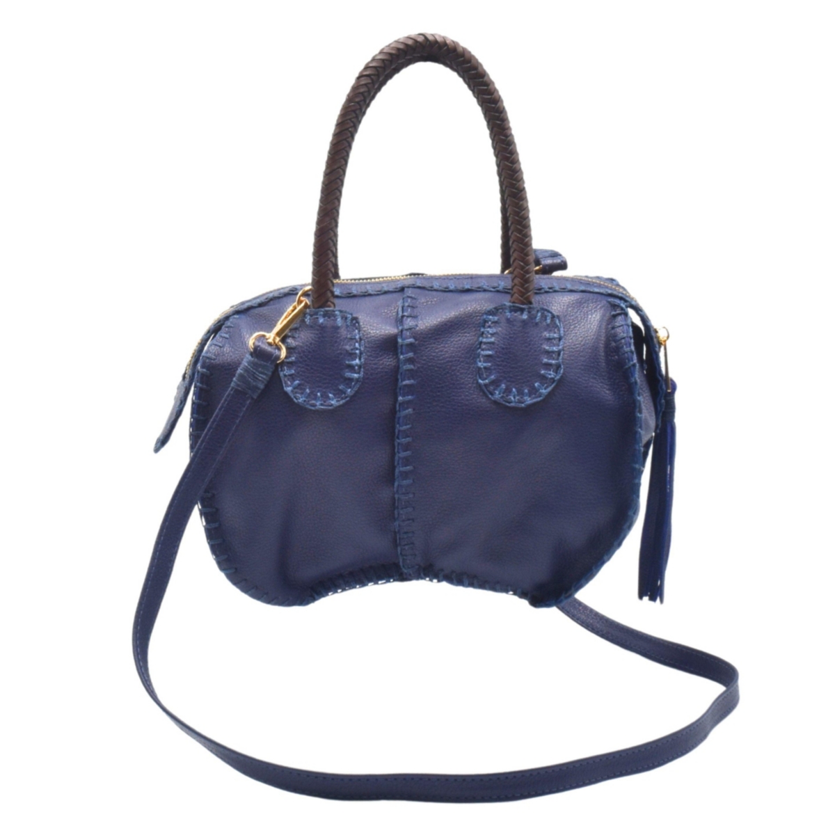 Click here for Carlos Falchi Mini Barrel Leather Bag - Navy prices